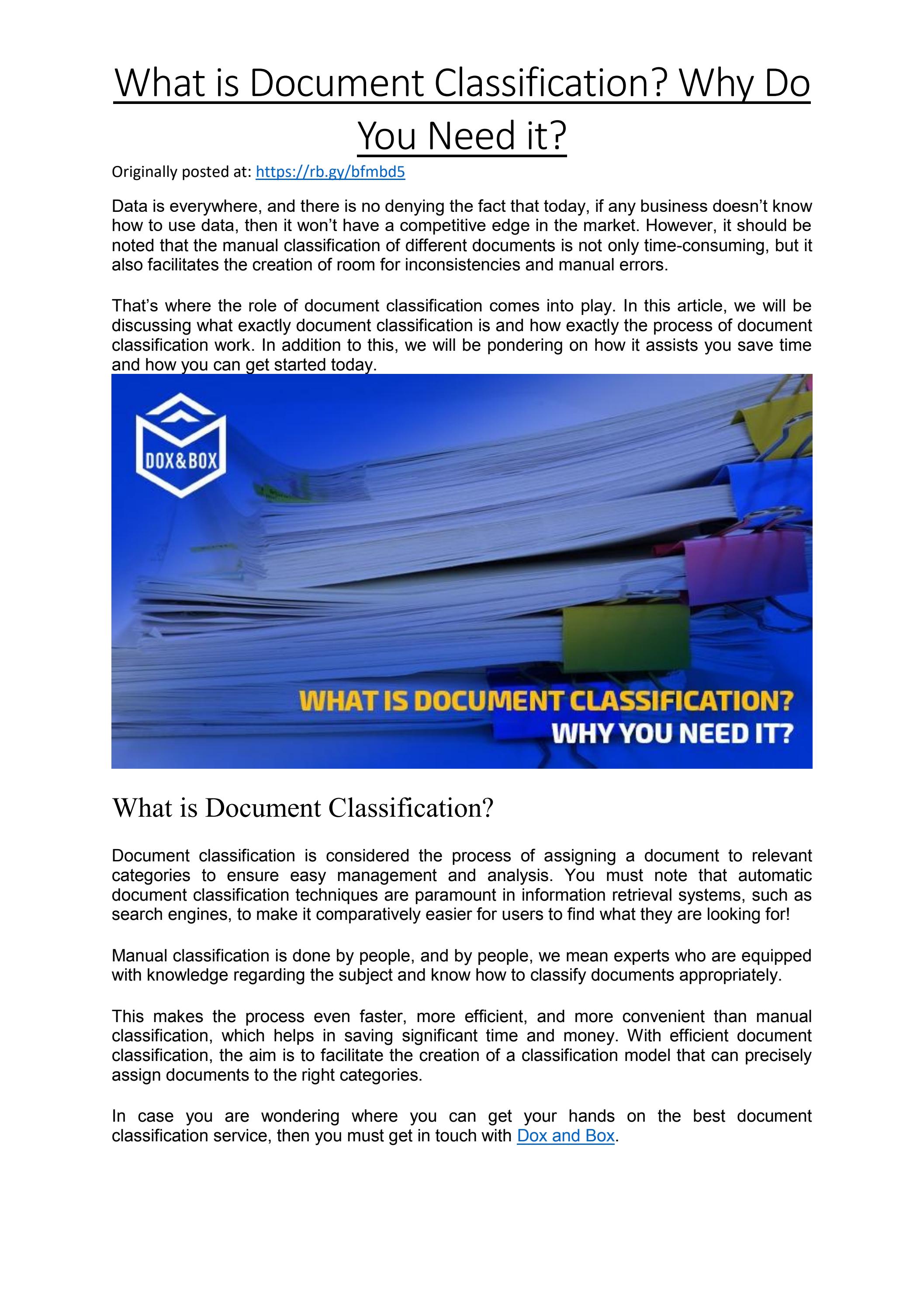 WHAT IS DOCUMENT CLASSIFICATION? WHY DO YOU NEED IT? by Dox and Box - Issuu