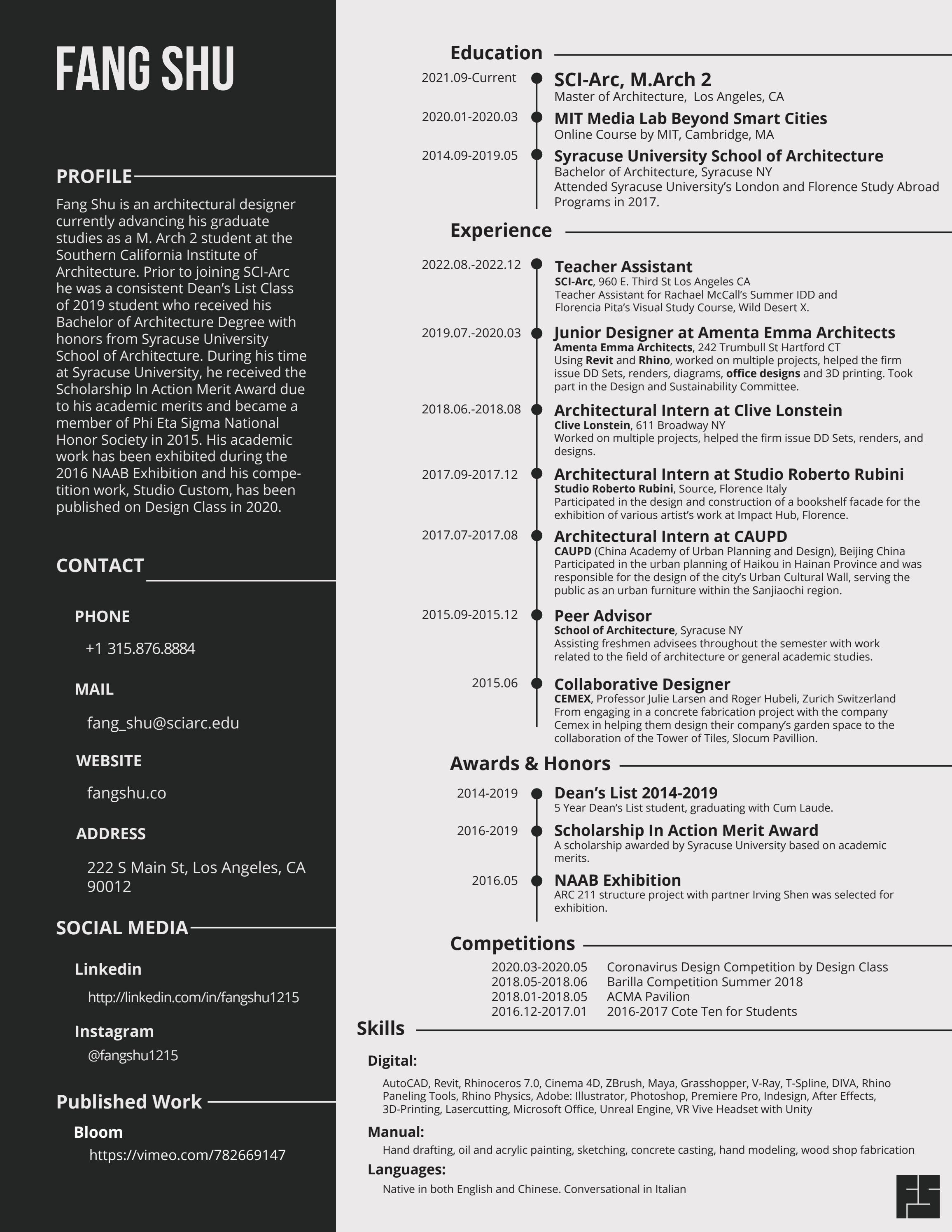 Fang Shu Resume by Fang Shu - Issuu