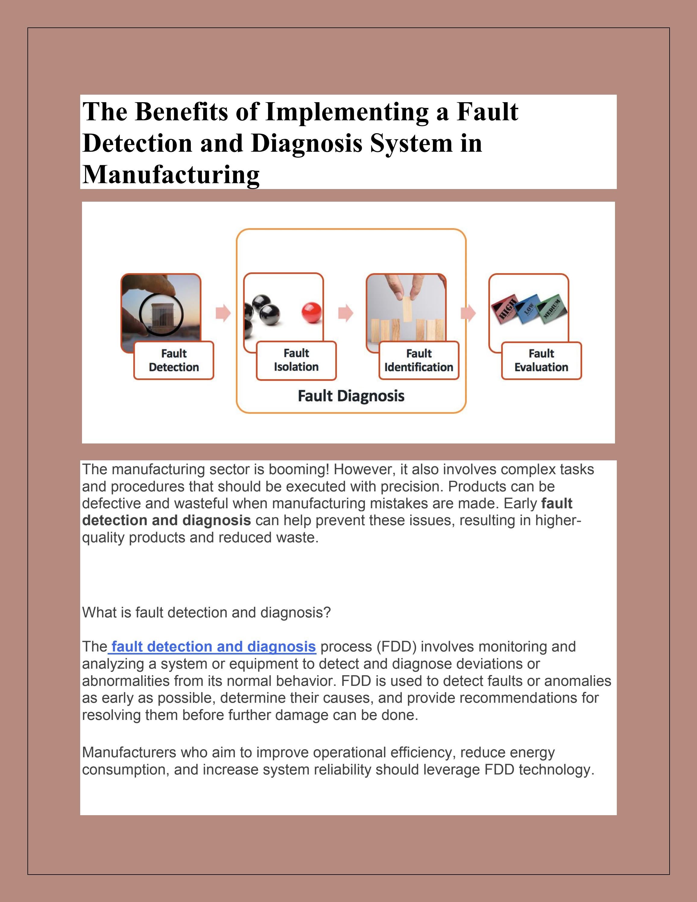 The Benefits Of Implementing A Fault Detection And Diagnosis System In