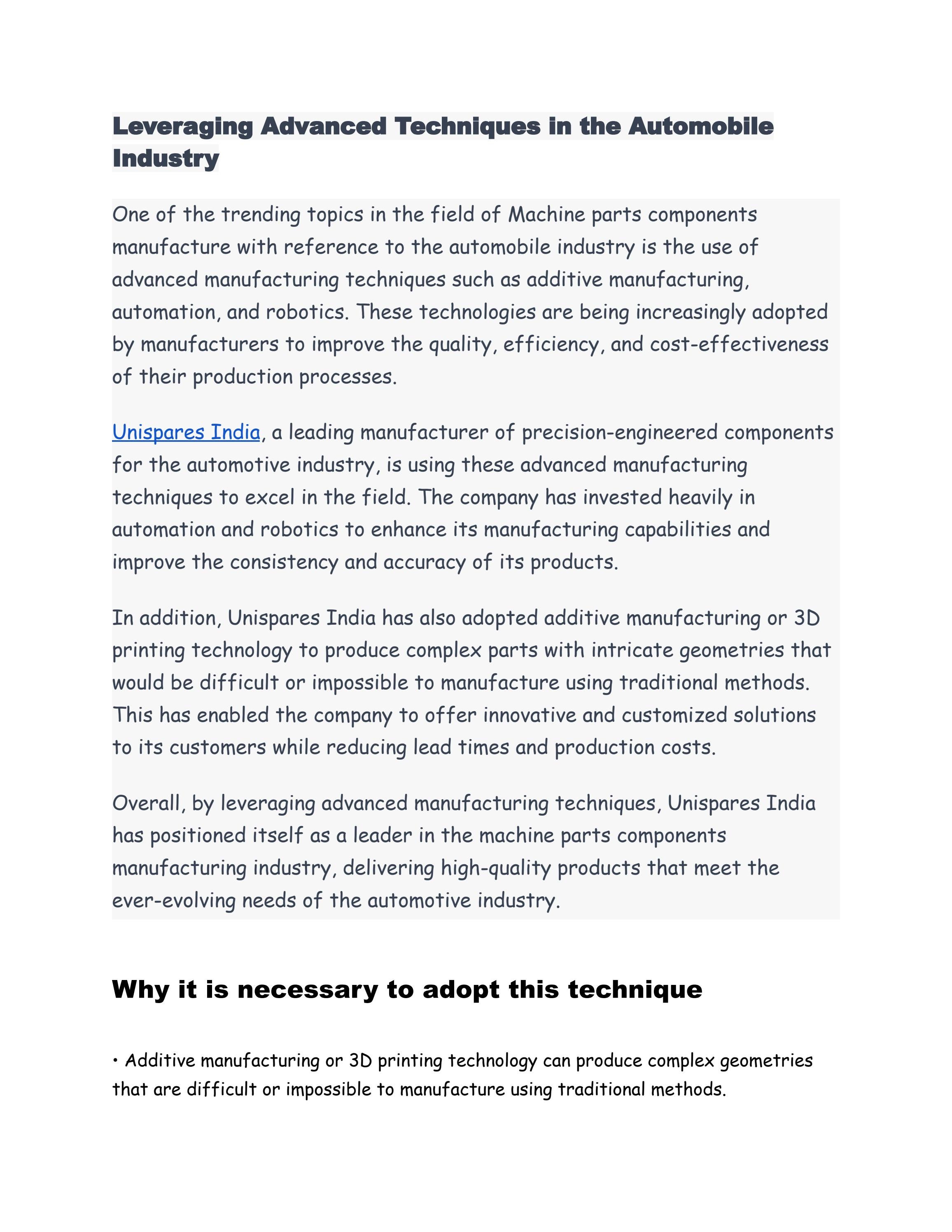 Leveraging Advanced Techniques in the Automobile Industry by ...