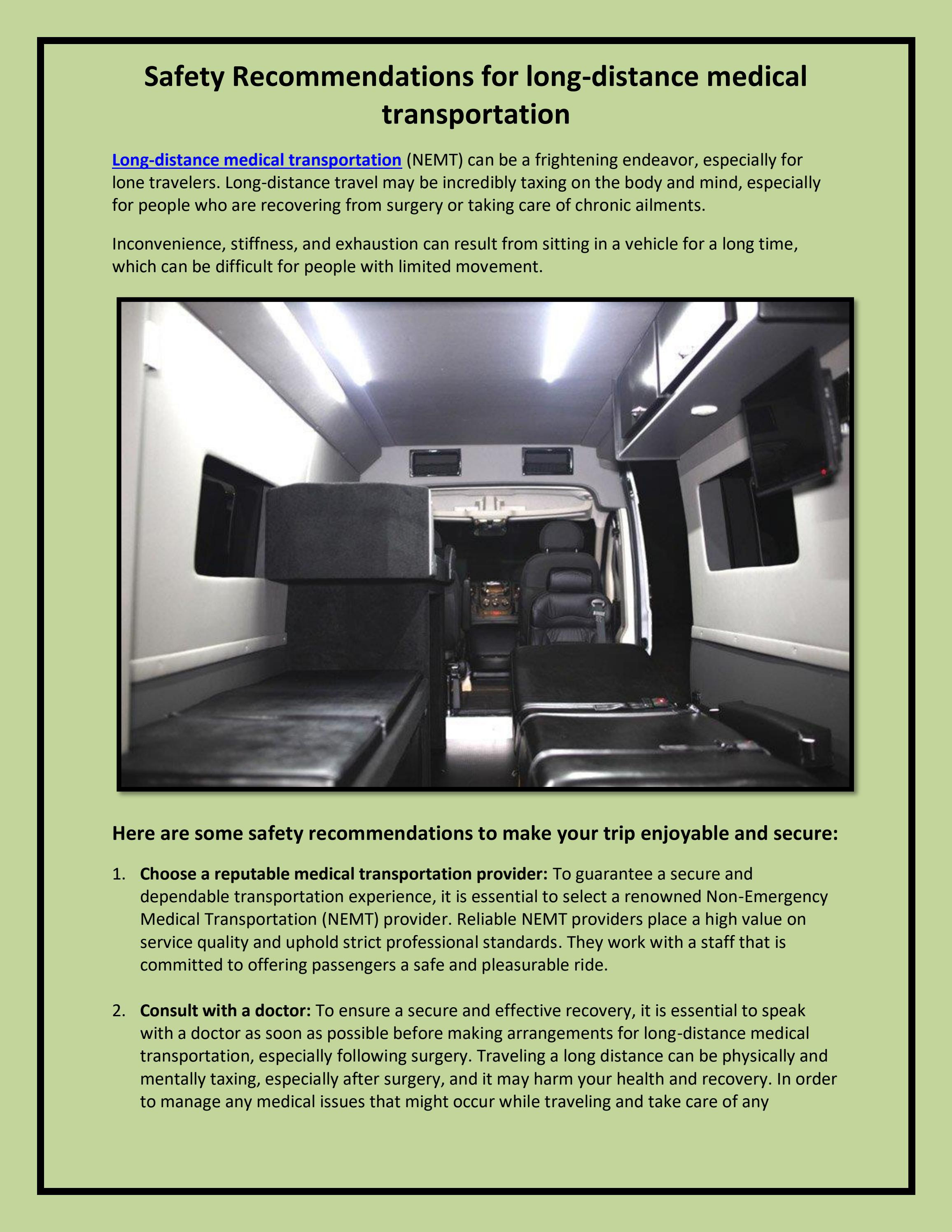 Long-distance medical transport safety recommendations by Medical ...