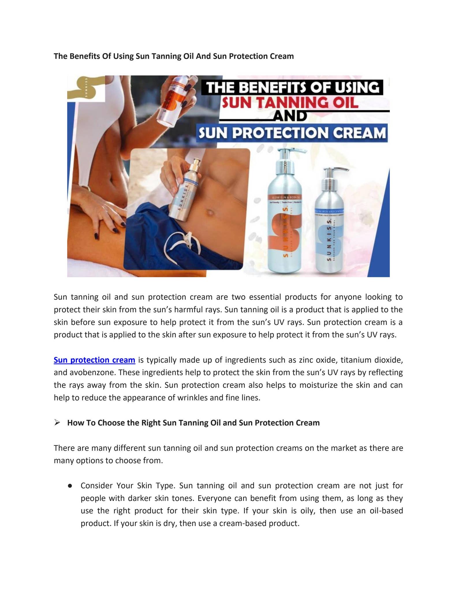 The Benefits Of Using Sun Tanning Oil And Sun Protection Cream by ...
