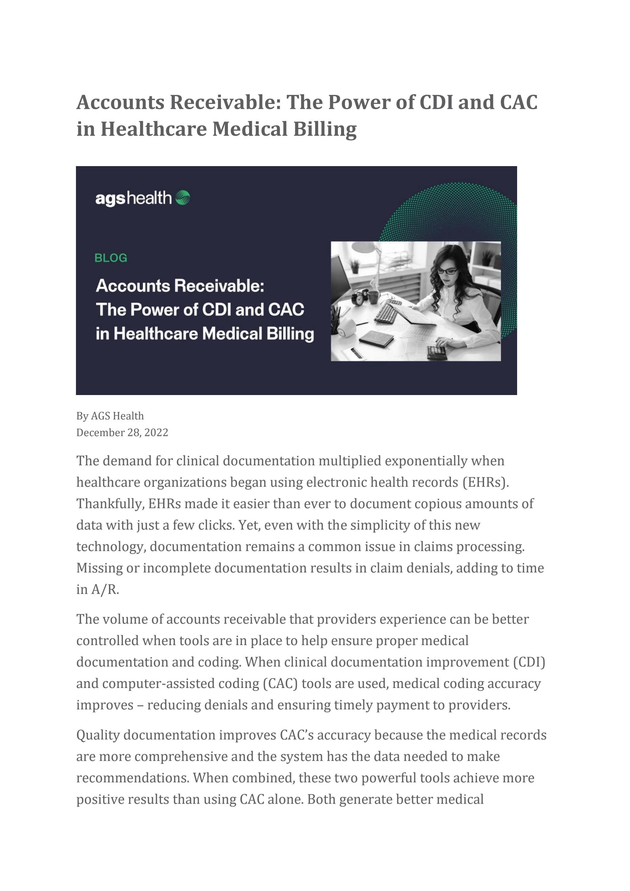 Accounts Receivable: Power of CDI and CAC in Healthcare Medical Billing ...