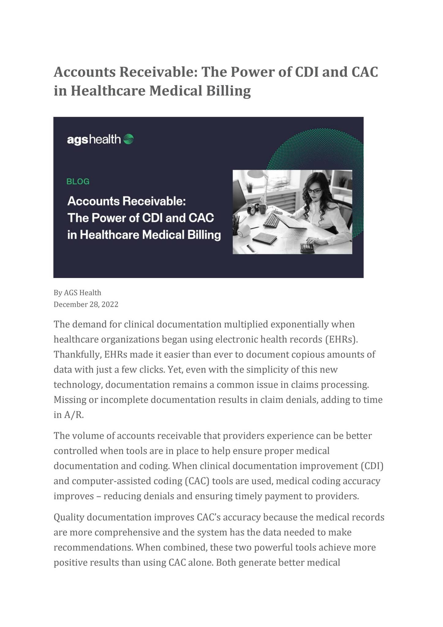 Accounts Receivable: Power of CDI and CAC in Healthcare Medical Billing ...