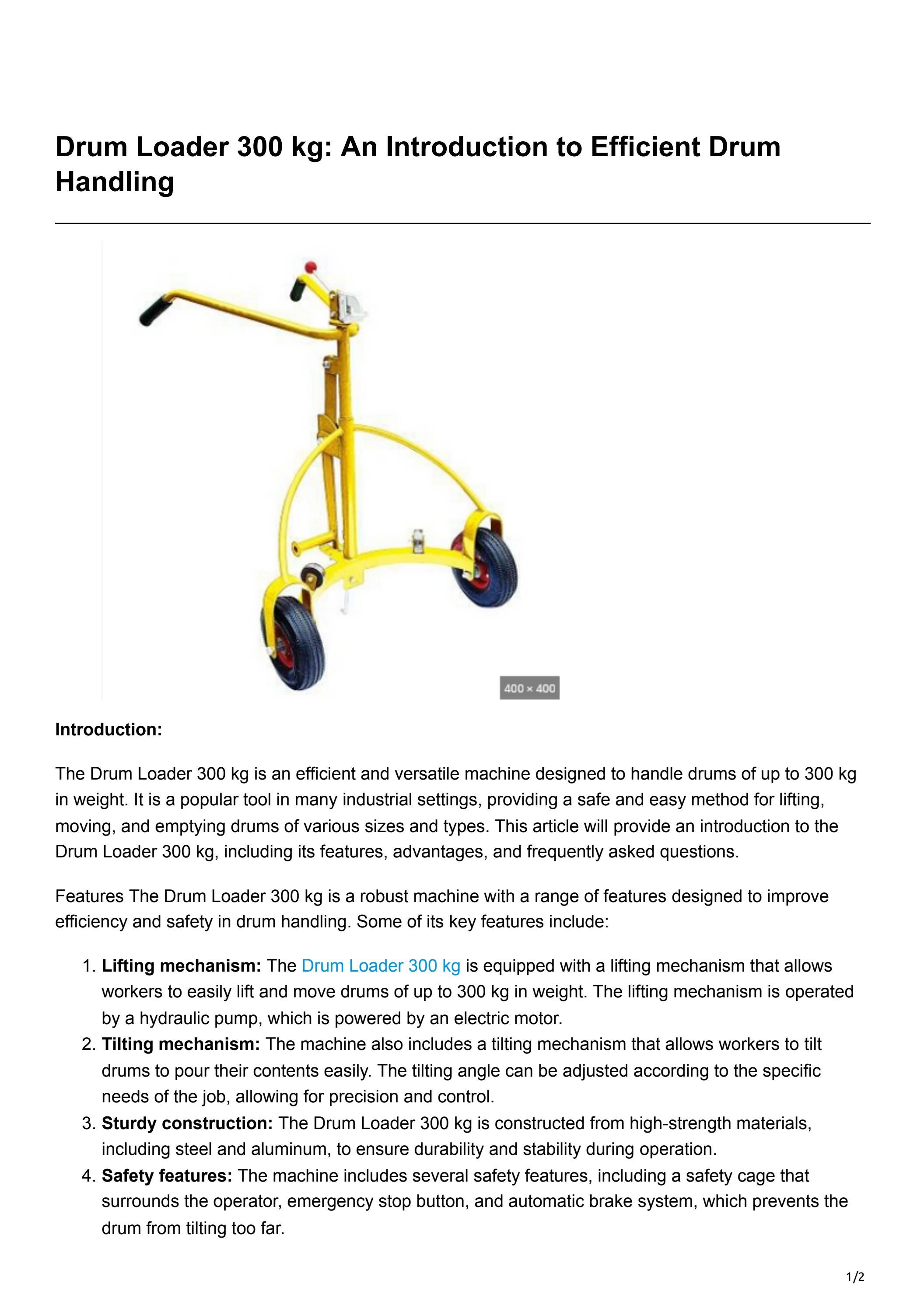 Drum Loader 300 kg: An Introduction to Efficient Drum Handling by UK ...