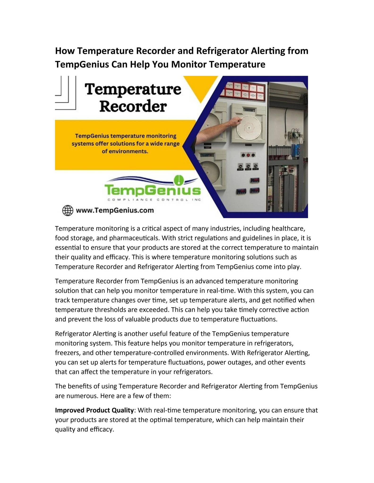 How Temperature Recorder and Refrigerator Alerting from TempGenius Can ...