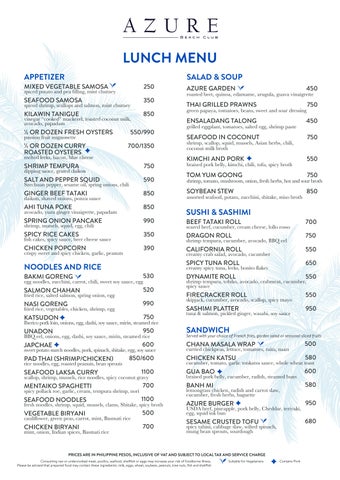 Azure Beach Club Menu by Crimson Resort and Spa, Boracay - Issuu