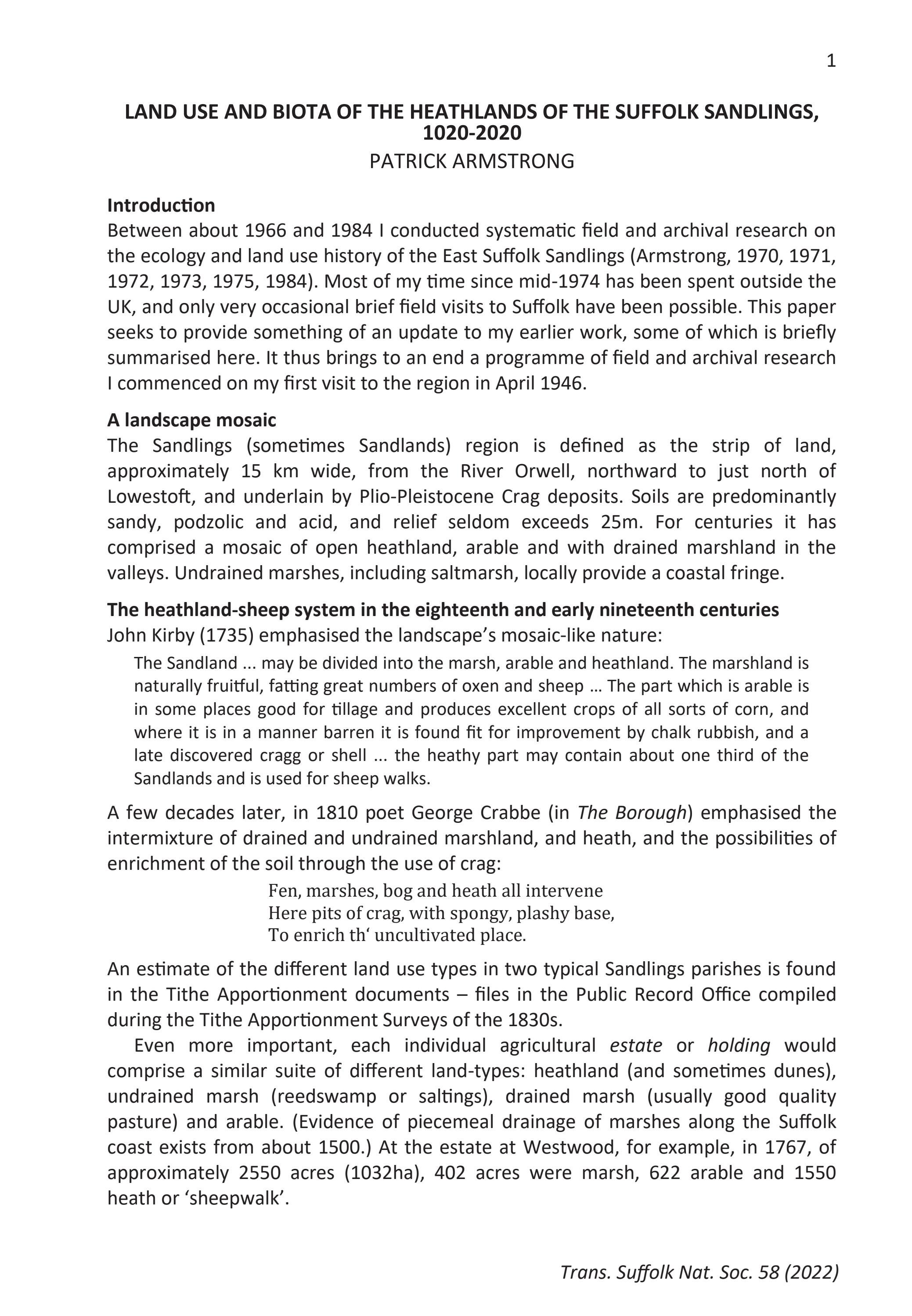 Land use and biota of the heathlands of the Suffolk Sandlings, 1020 ...