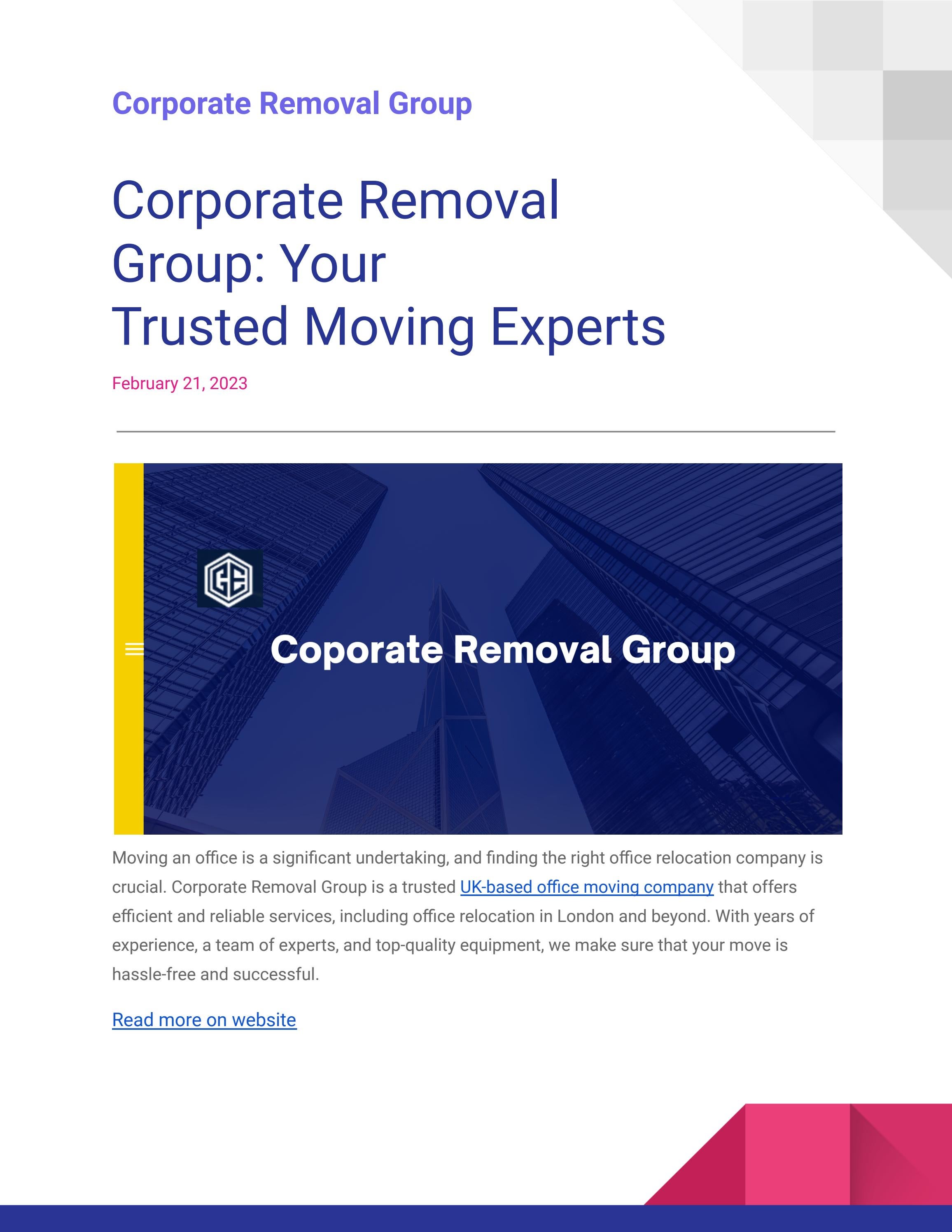 Corporate Removal Group : Your Trusted Moving Experts by ...