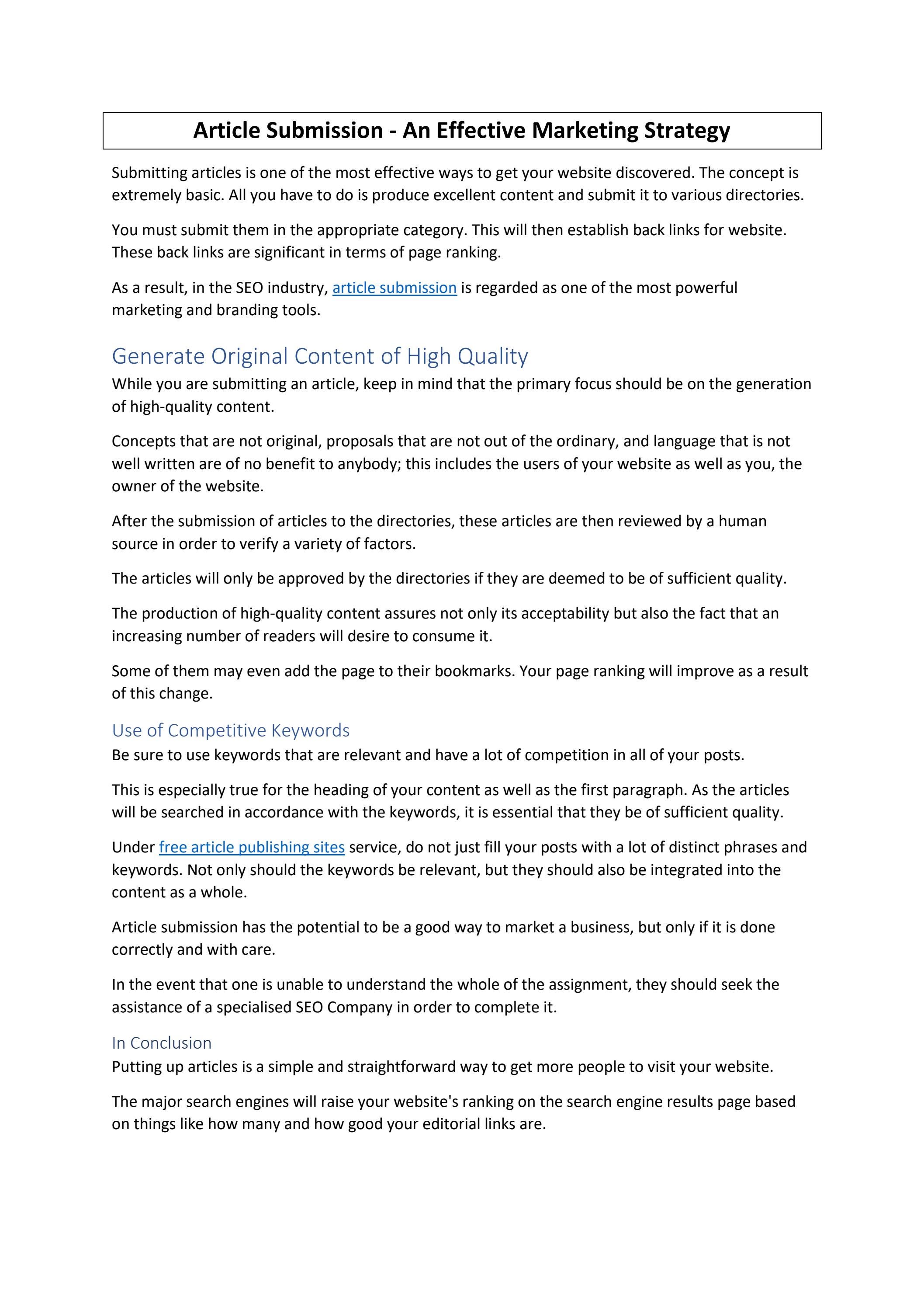 Article Submission - An Effective Marketing Strategy by Article Senior ...