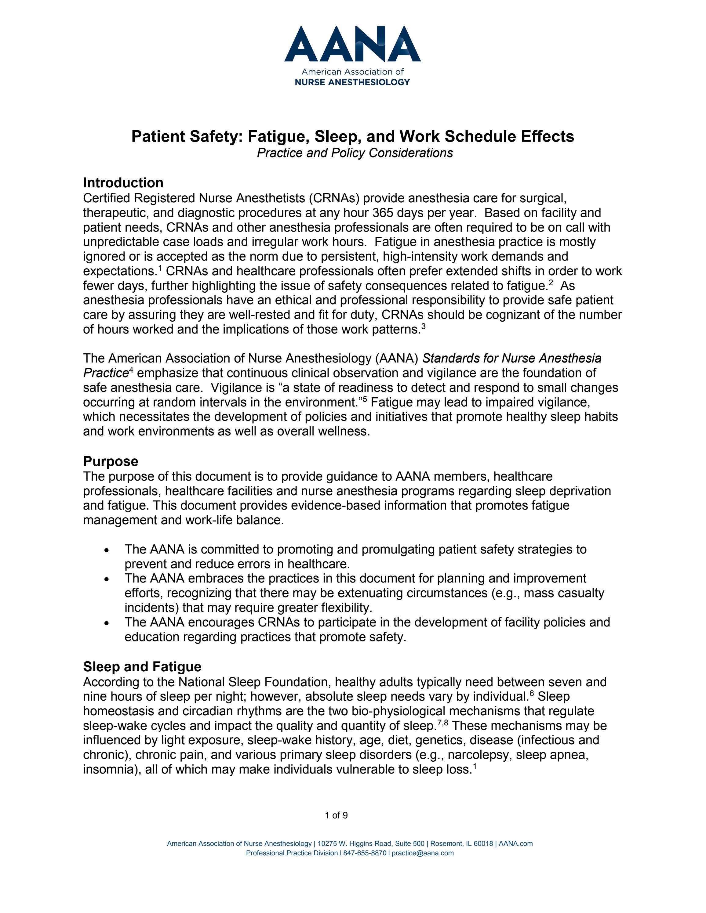 Patient Safety: Fatigue, Sleep, and Work Schedule Effects by ...