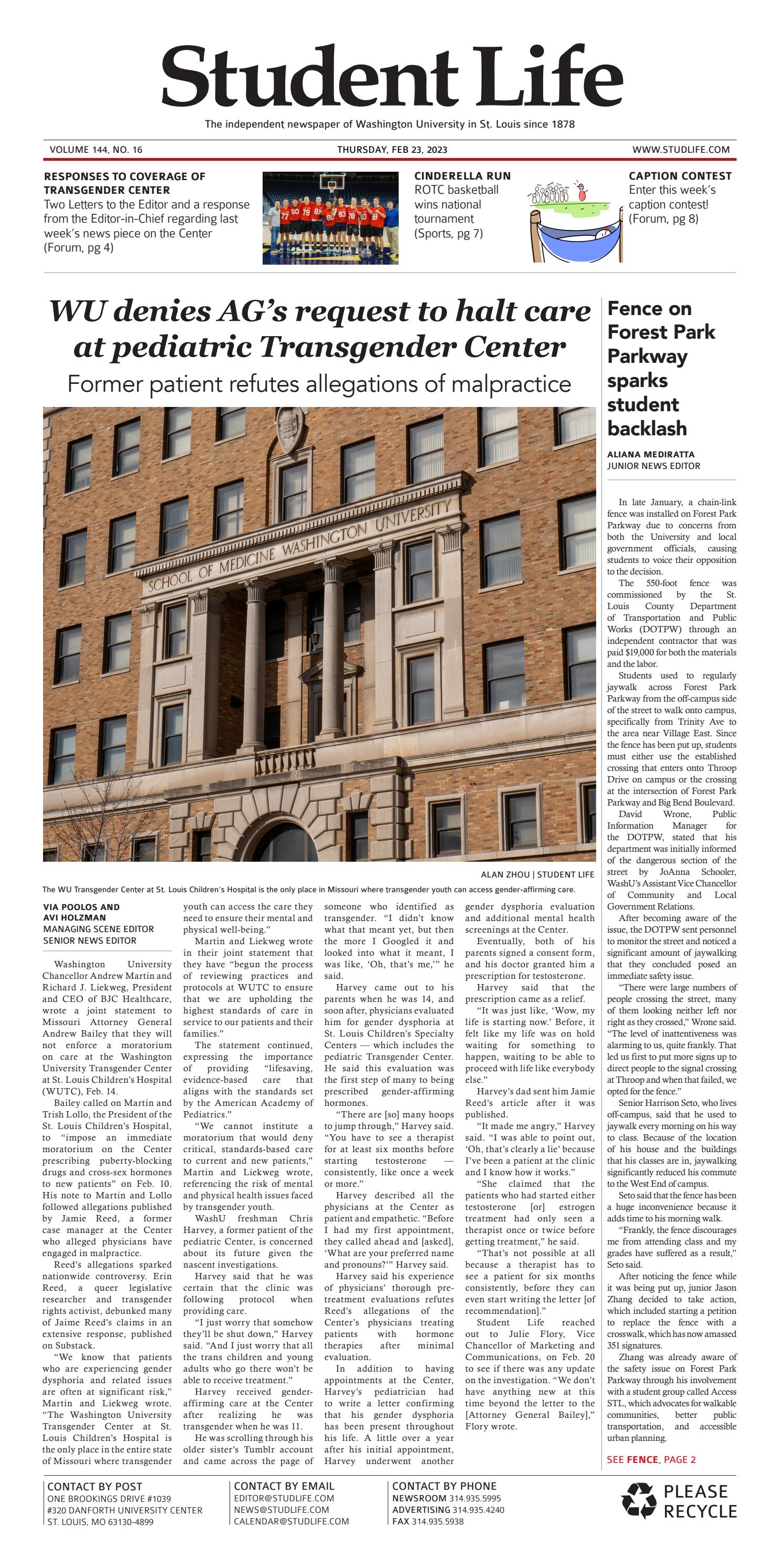 February 23, 2023 Student Life newspaper, Washington University in St ...