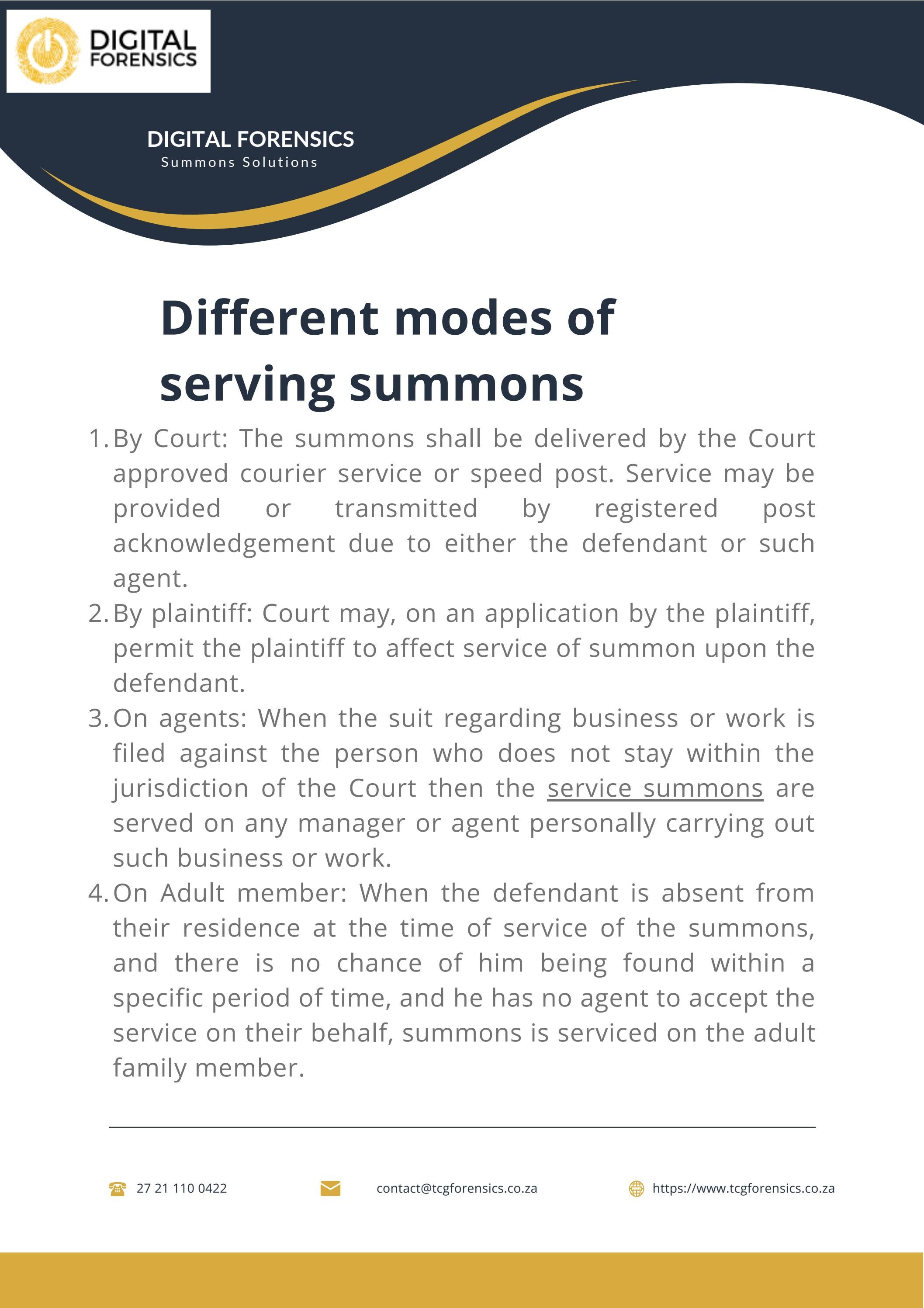 Different modes of serving summons by tcgforensics - Issuu