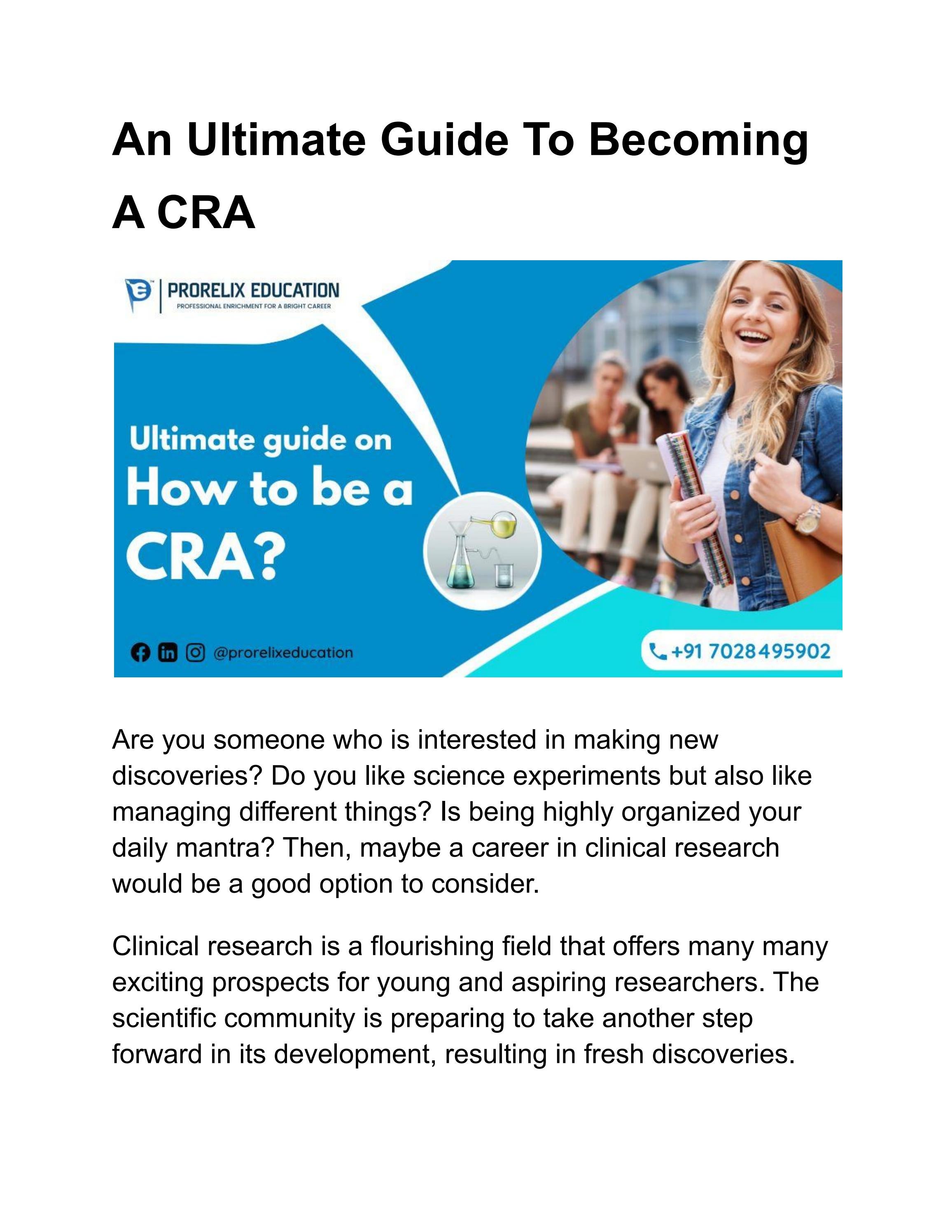 An Ultimate Guide To Becoming A CRA by prorelixeducation.98 - Issuu