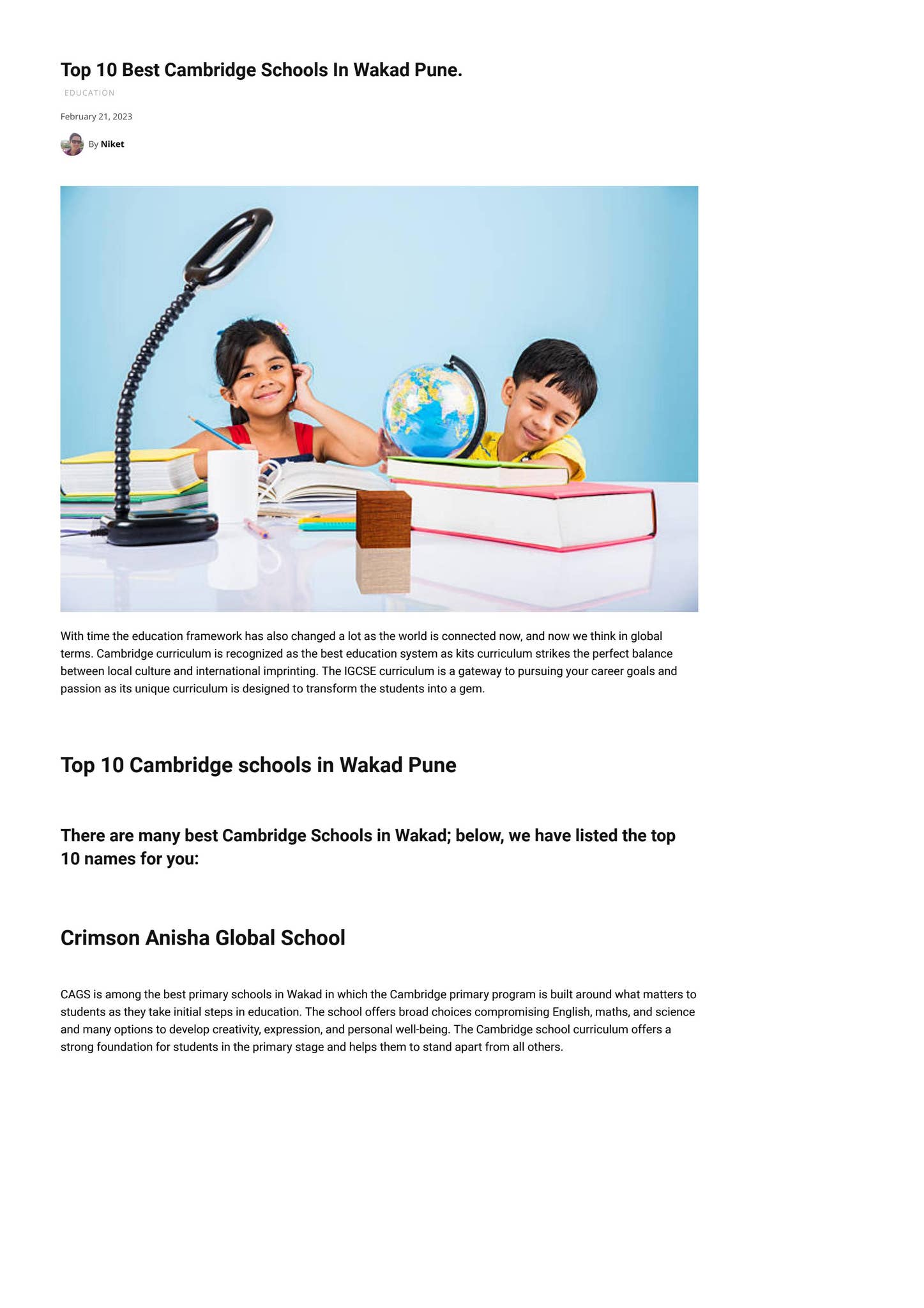 Top 10 Best Cambridge Schools In Wakad Pune. by Crimson Anisha Global ...