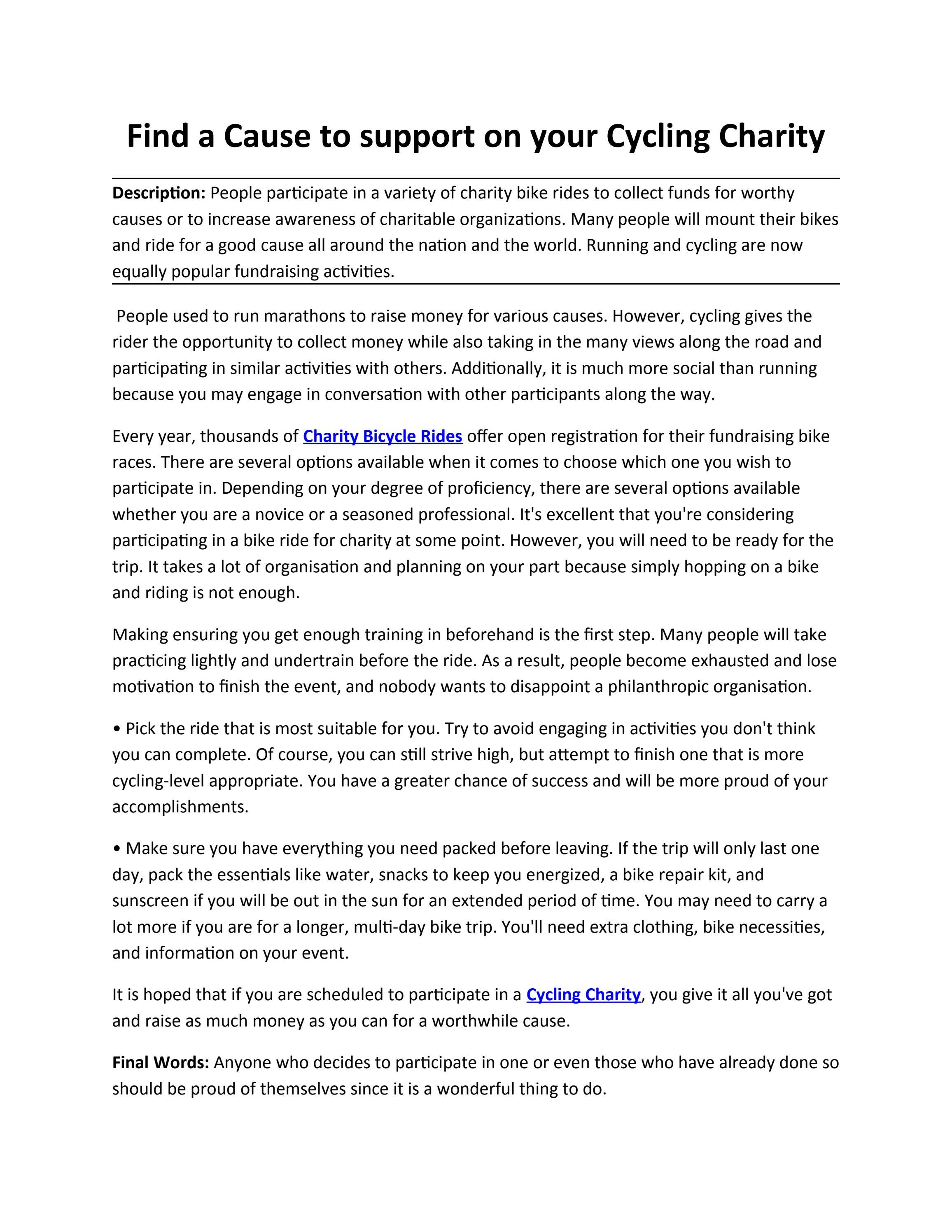 Find a Cause to support on your Cycling Charity by Cycle for Charity ...