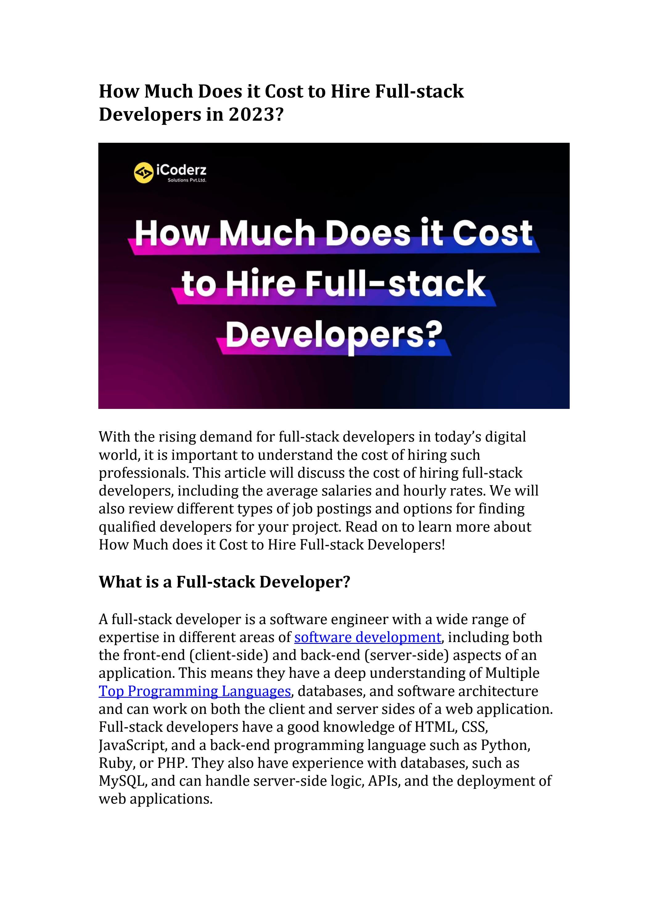 How Much Does it Cost to Hire Full-stack Developers in 2023? by iCoderz Solutions - Issuu