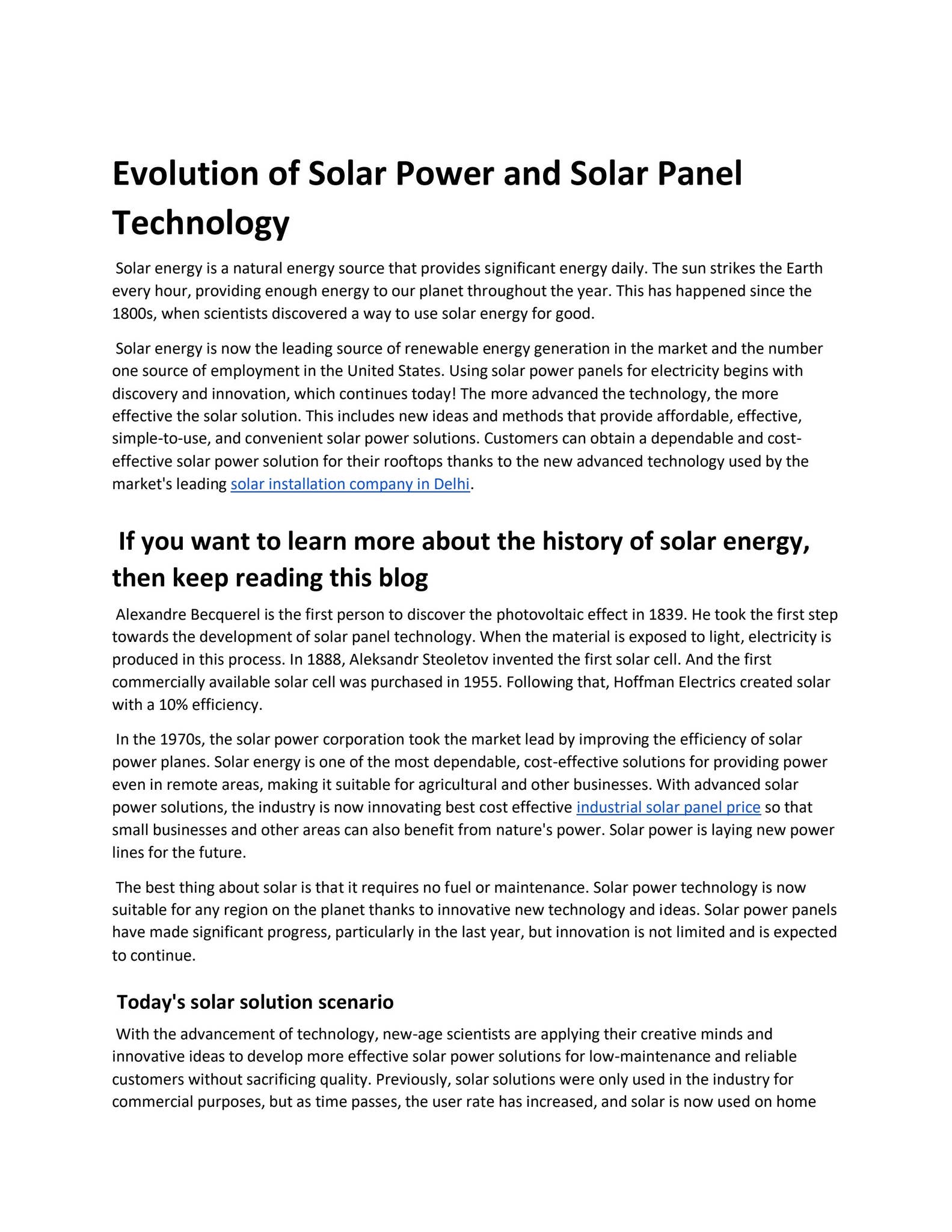 Evolution of Solar Power and Solar Panel Technology by Evaska Energy ...