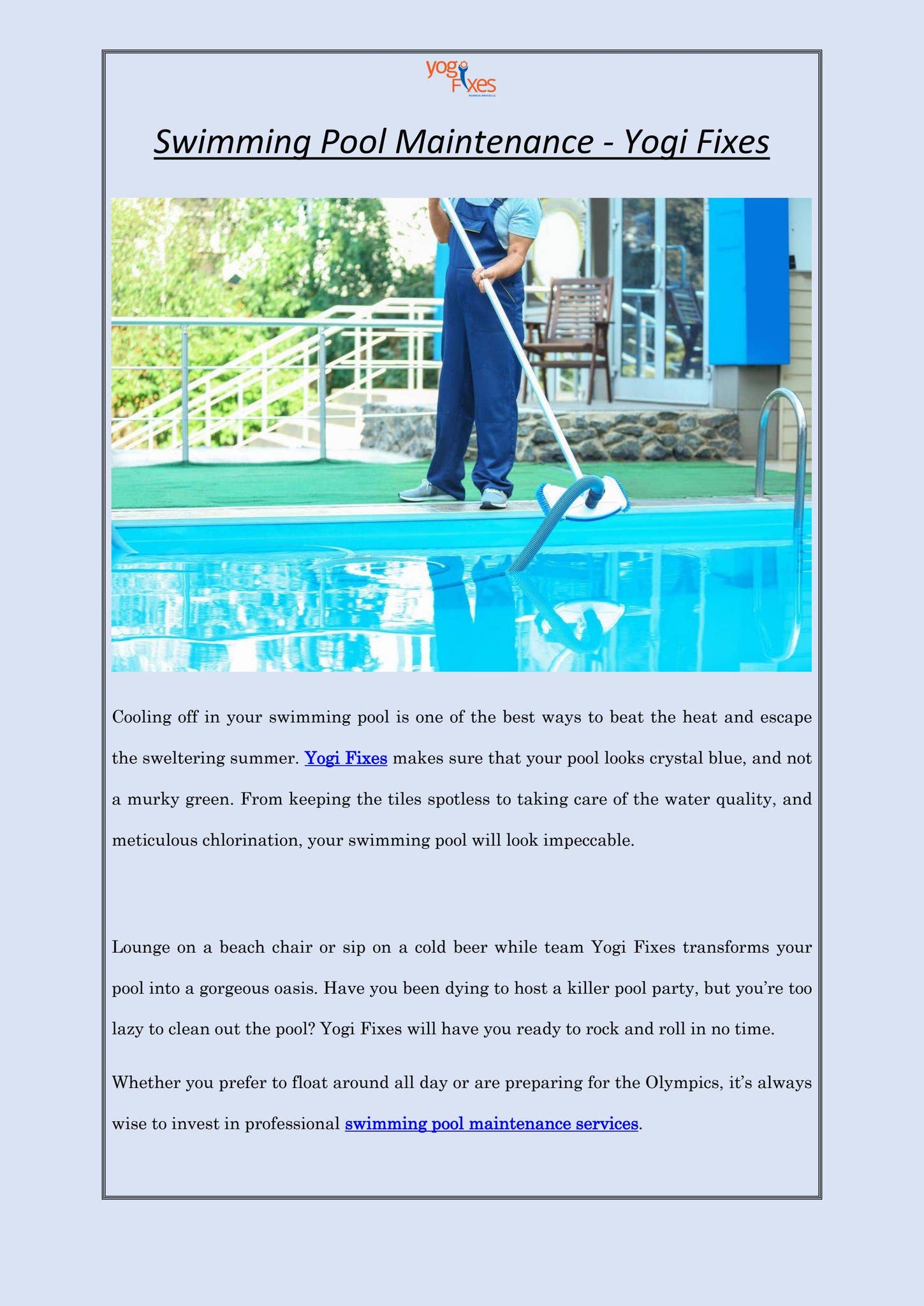 Swimming Pool Maintenance - Yogi Fixes by YogiFixes - Issuu