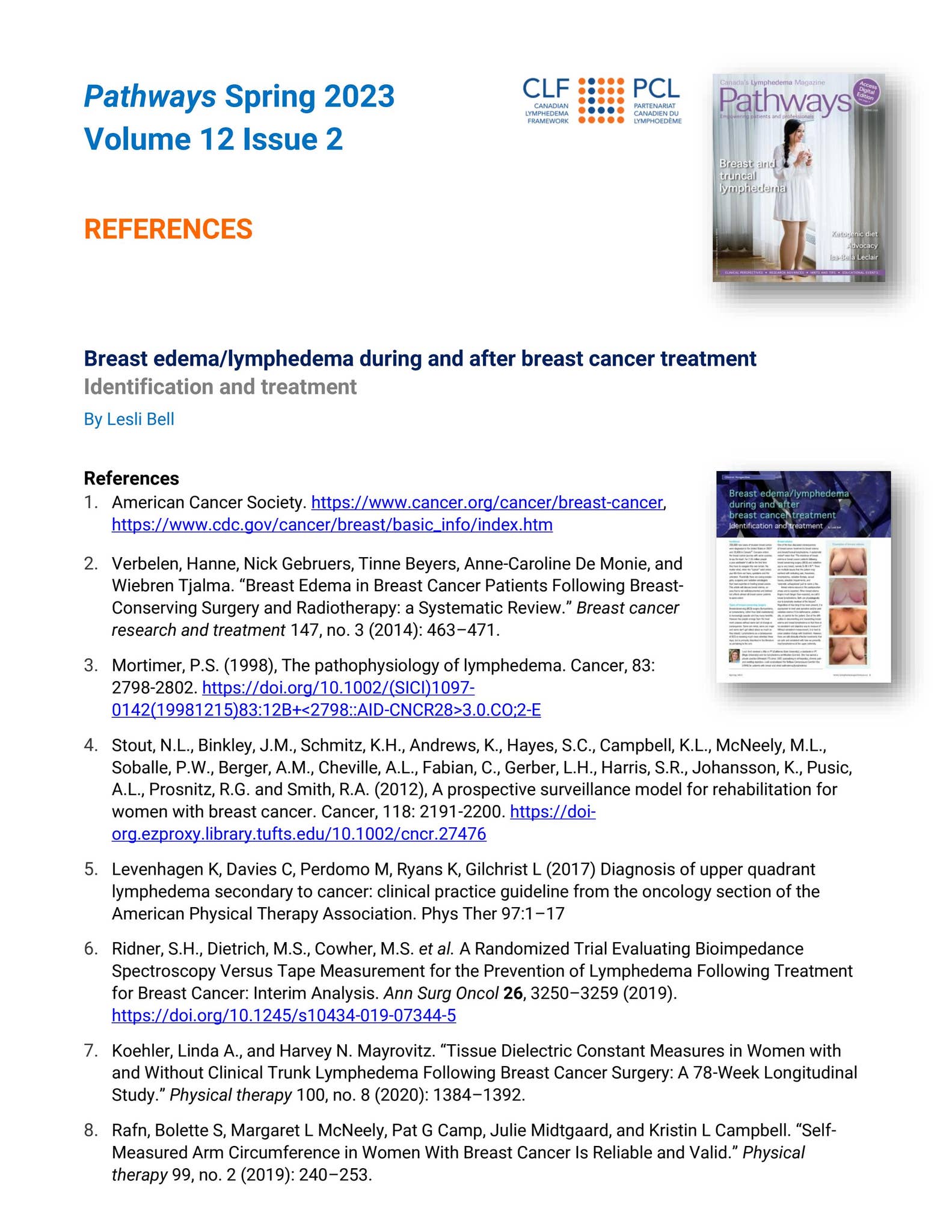 Pathways Spring 2023 (Volume 12, Issue 2) REFERENCES by Canadian Lymphedema Framework - Issuu