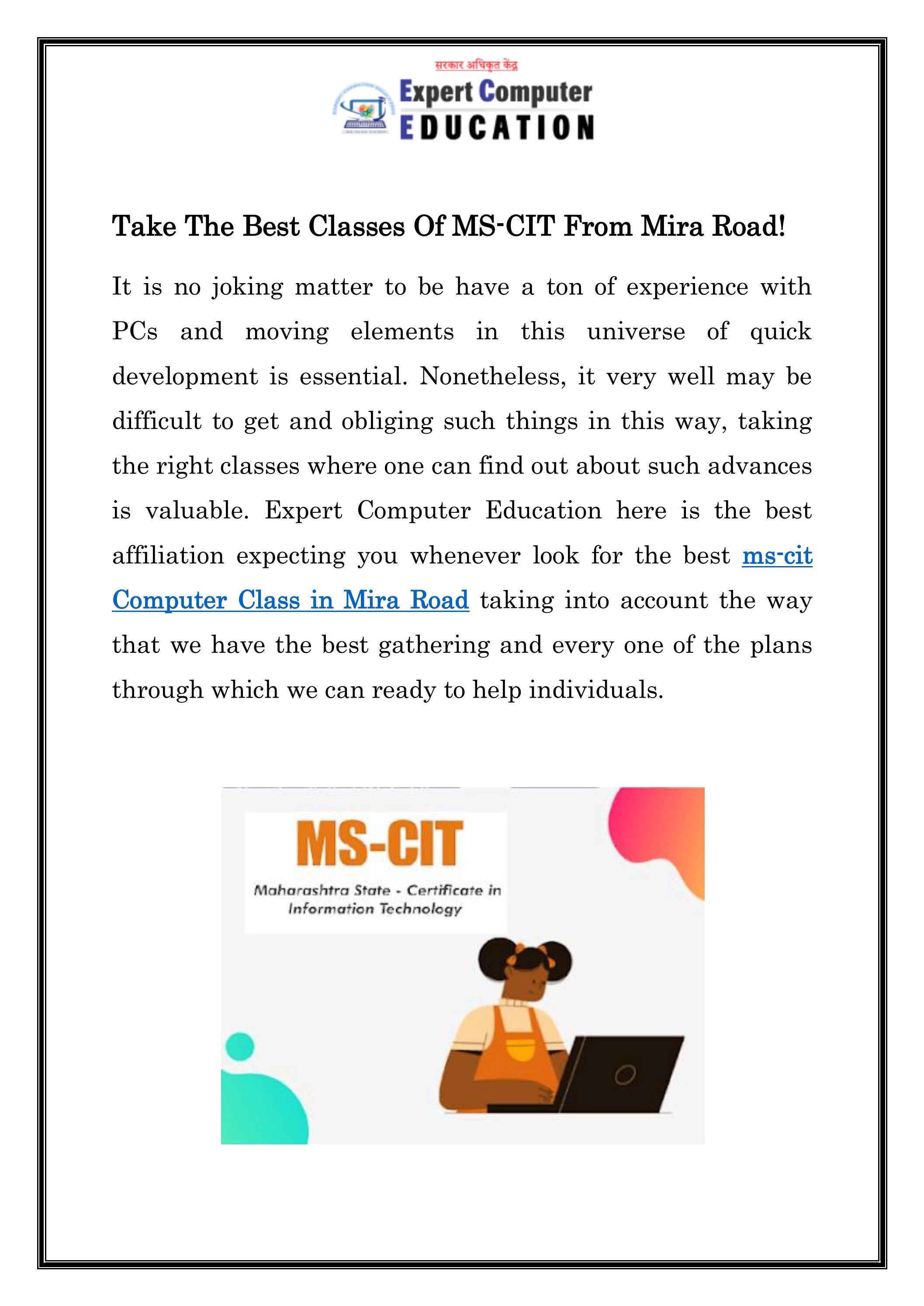 Ms Cit Computer Class In Mira Road Call 91 9619990689 Expert Computer Education By Expert 