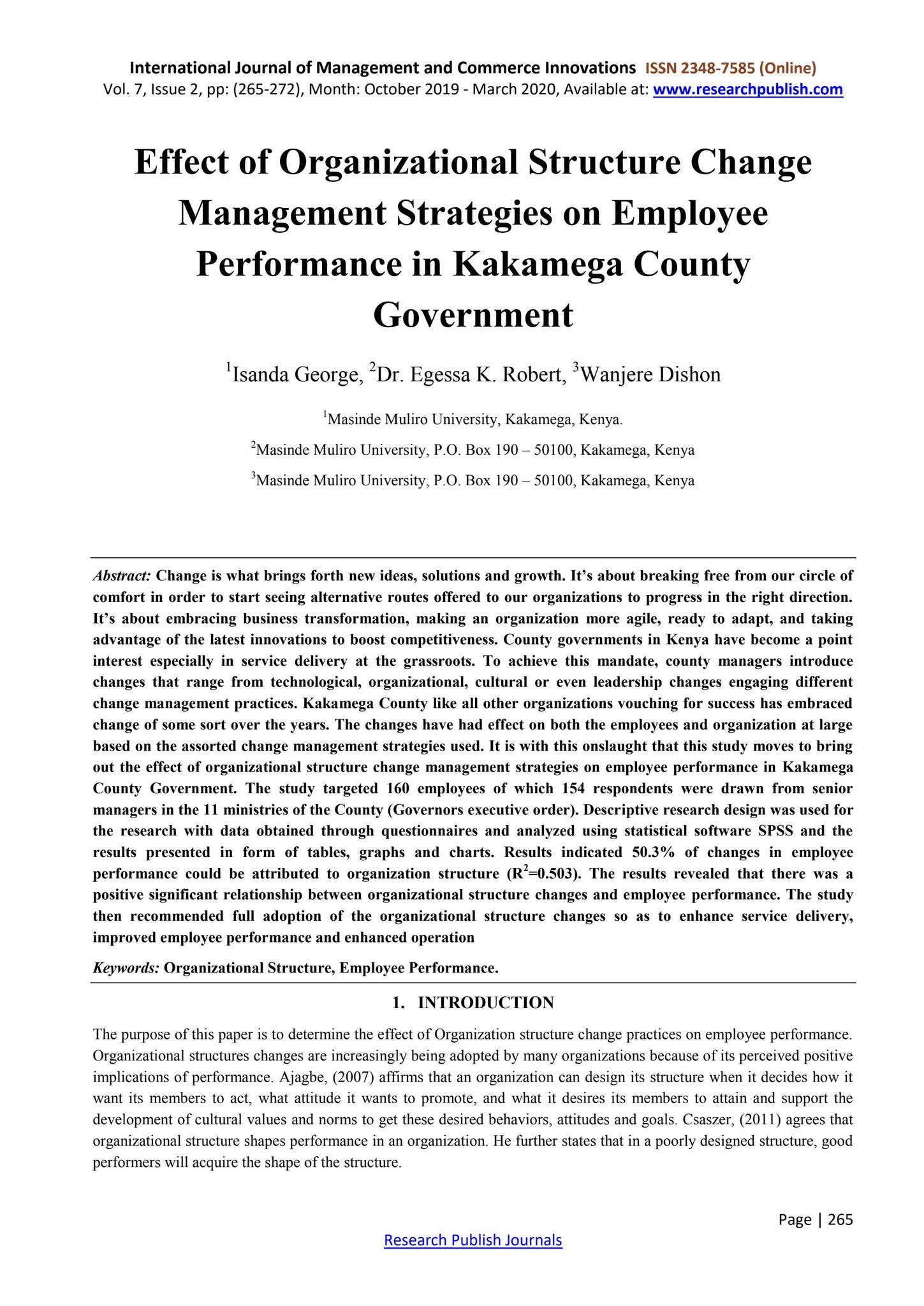 Effect of Organizational Structure Change Management Strategies on ...