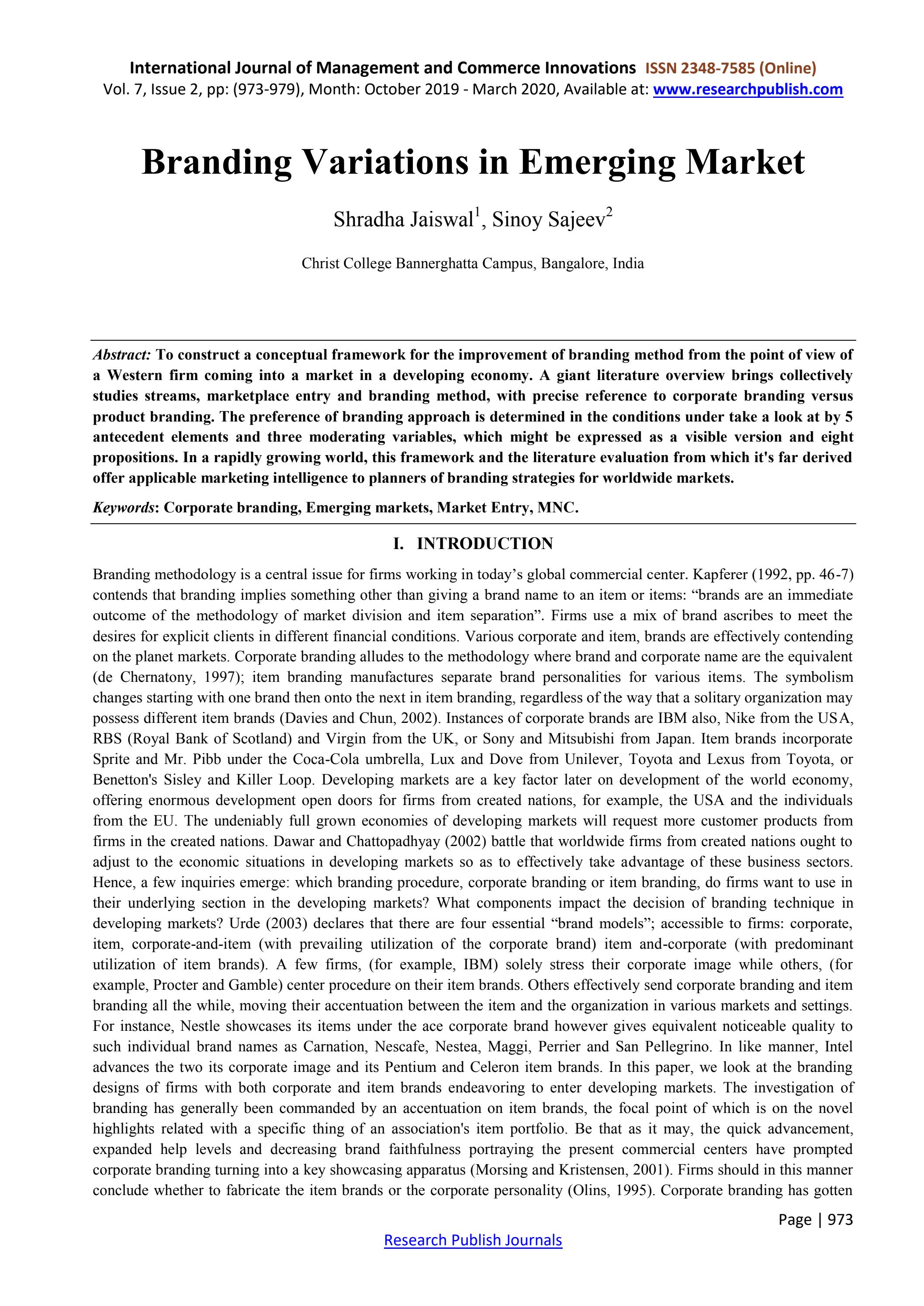 Branding Variations in Emerging Market by Research Publish Journals - Issuu