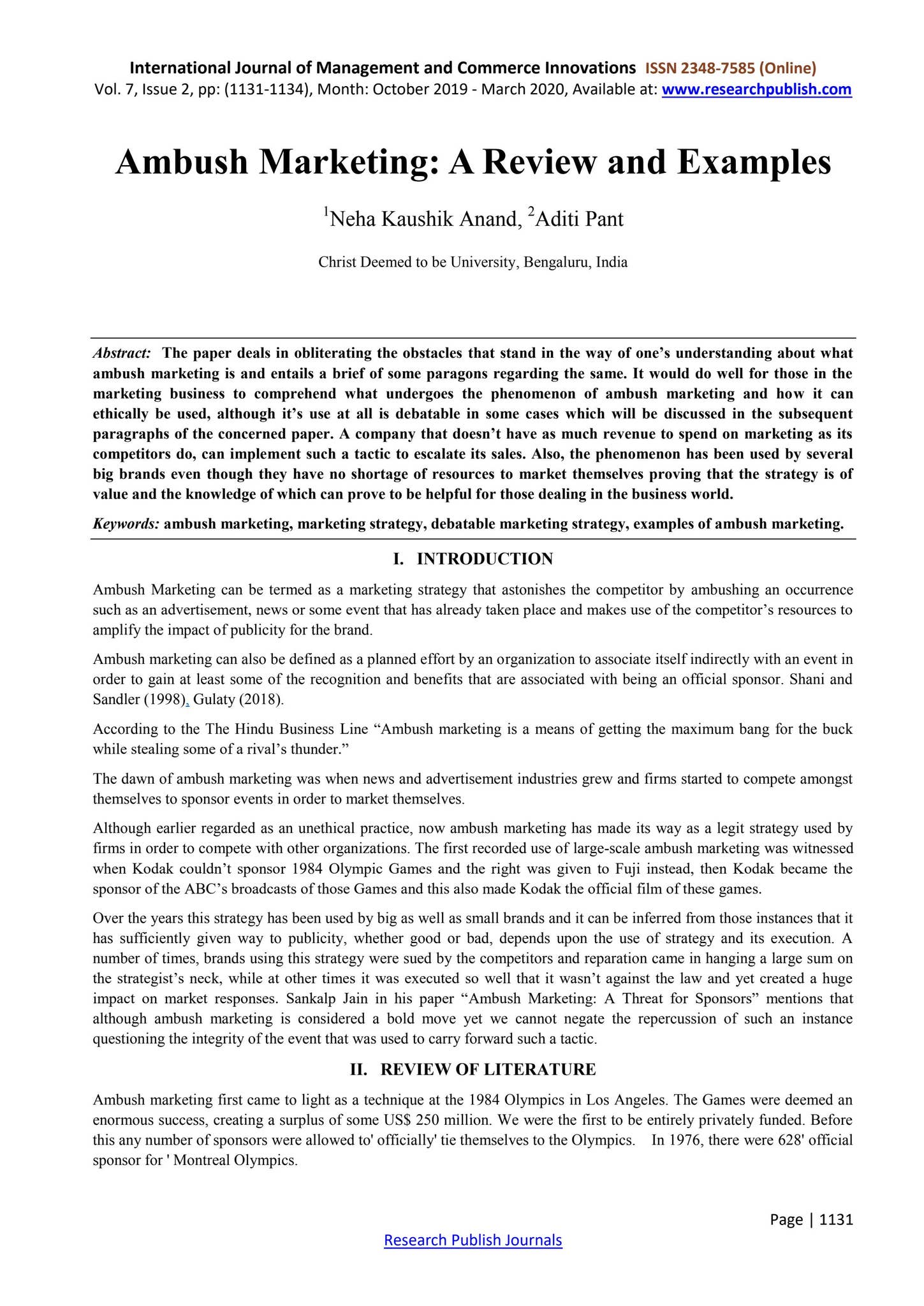 Ambush Marketing: A Review and Examples by Research Publish Journals ...