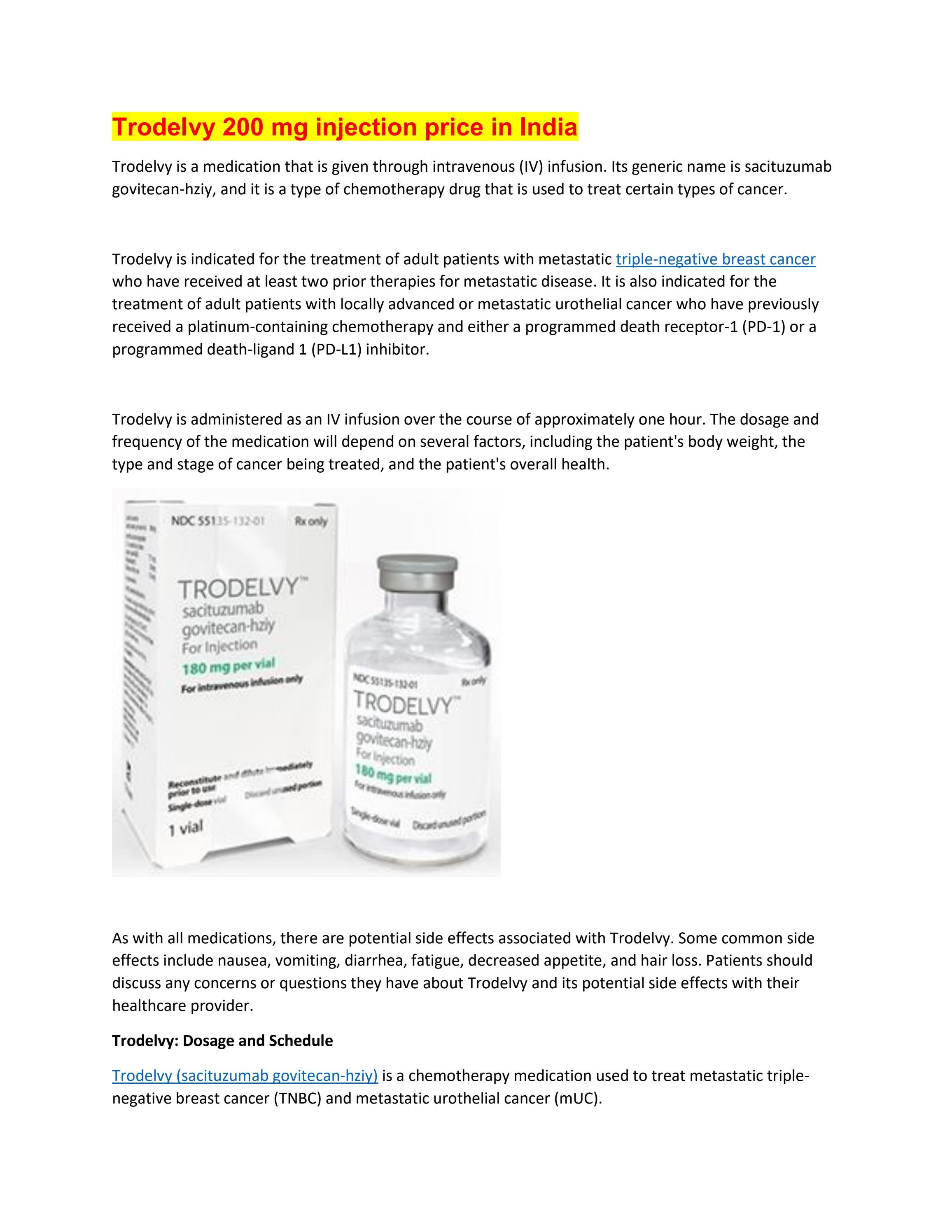 Trodelvy 200 mg injection price in India by roshni sharma - Issuu
