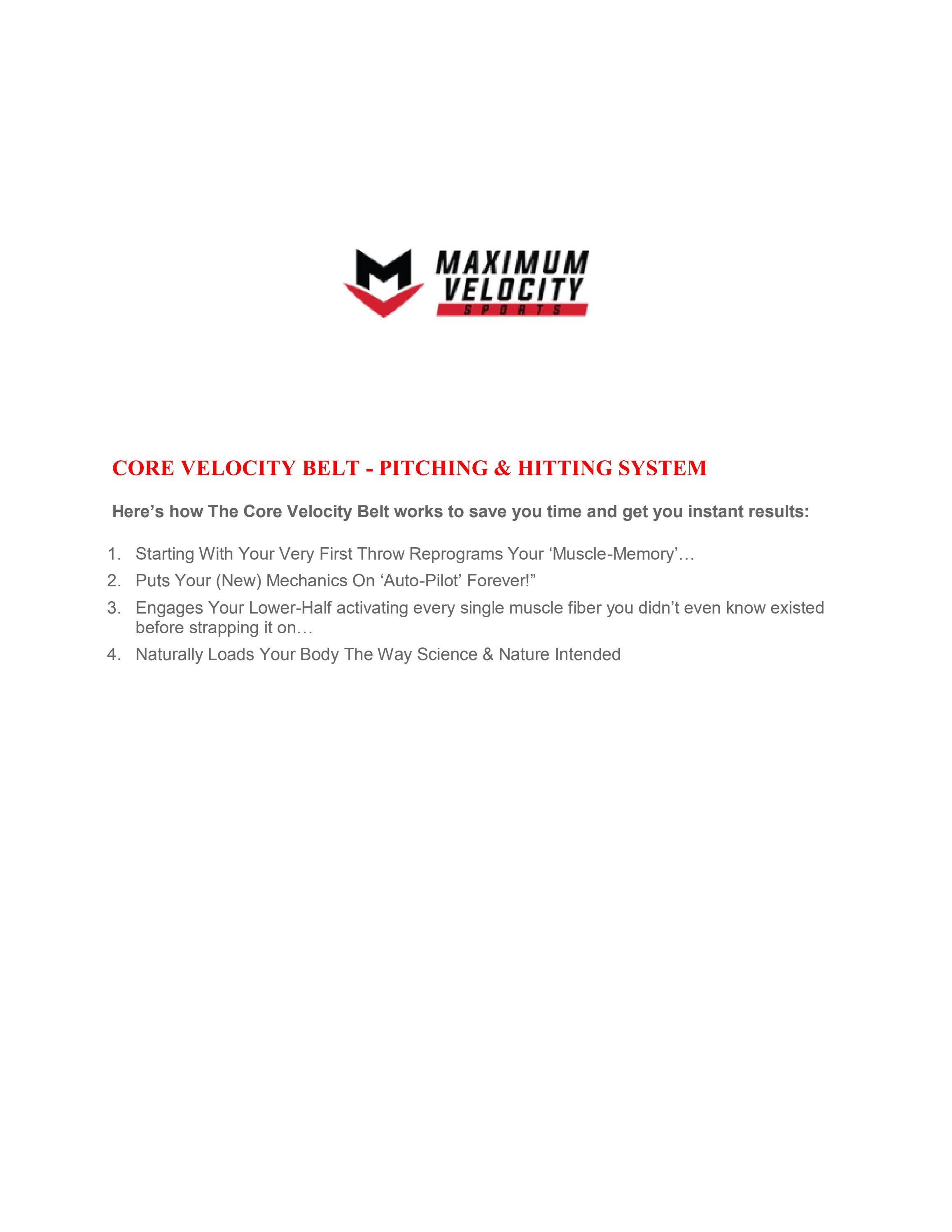 CORE VELOCITY BELT - PITCHING & HITTING SYSTEM by Maximum Velocity ...