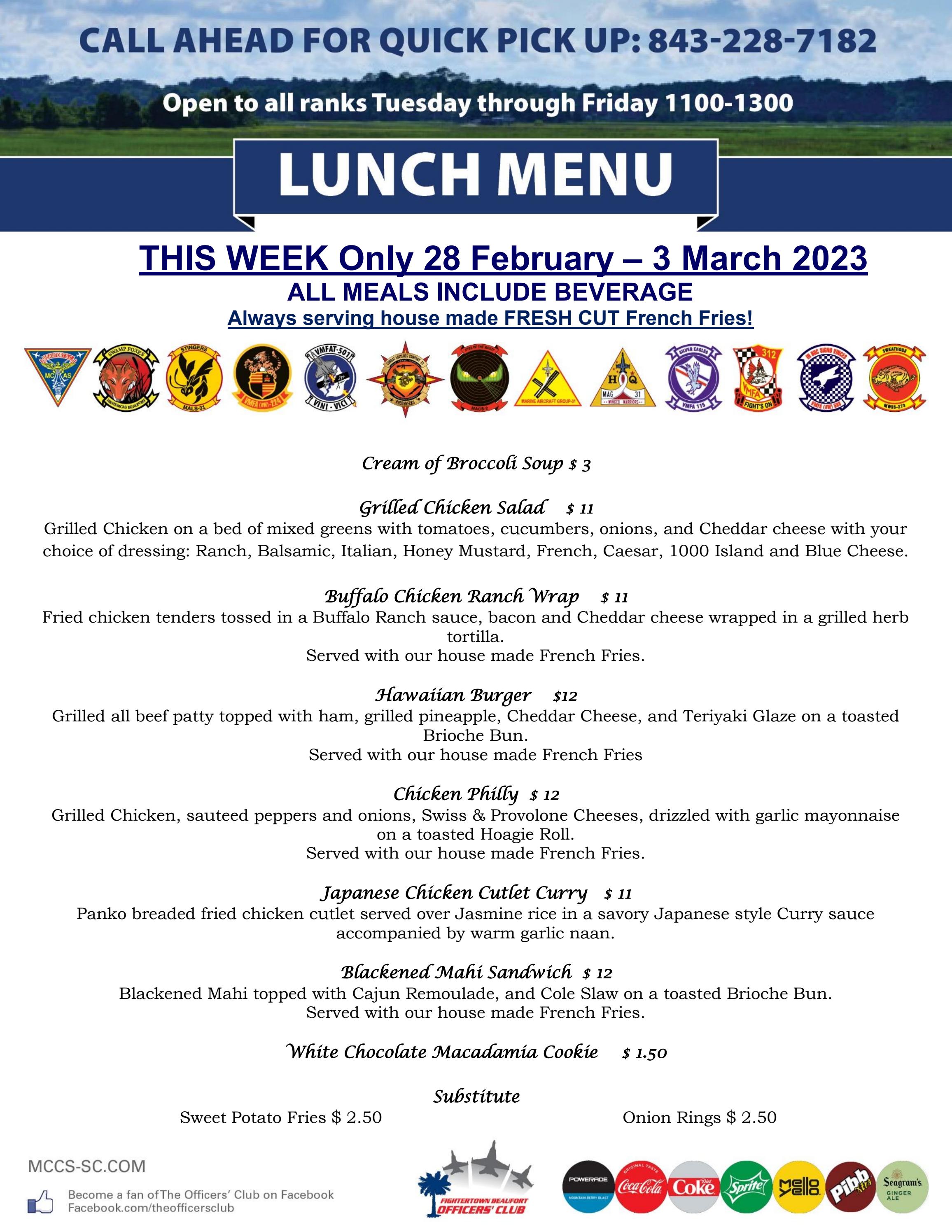 O'Club Lunch Menu by MCCS-SC - Issuu