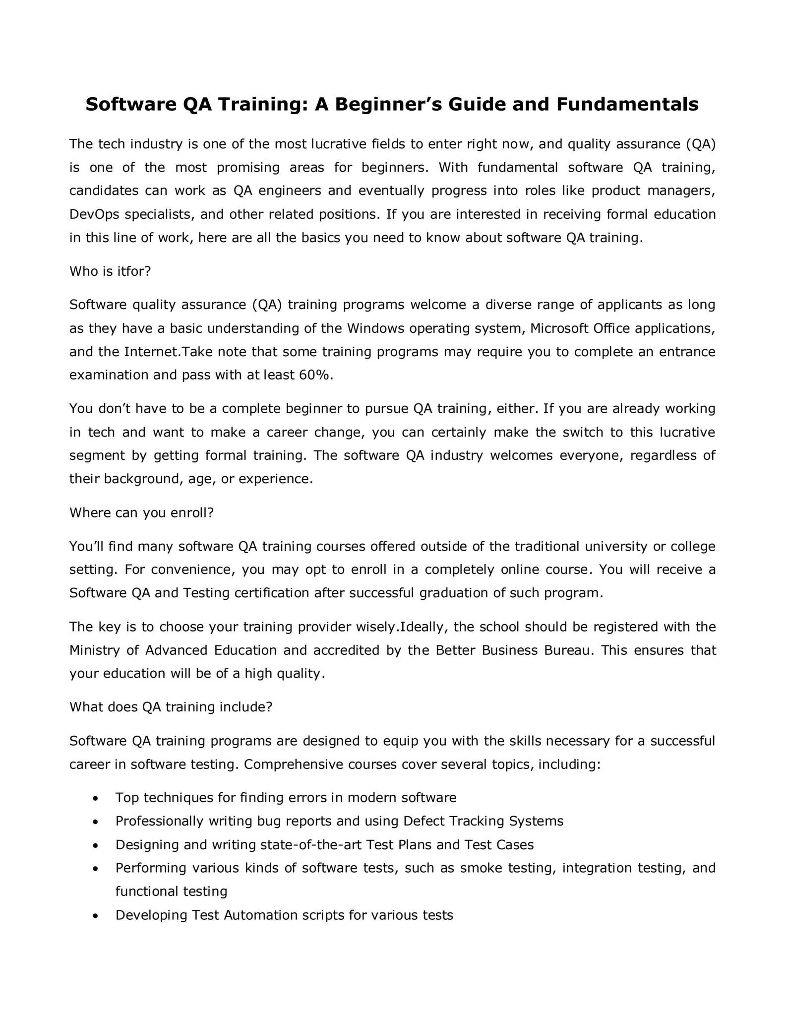 Software QA Training: A Beginner’s Guide and Fundamentals by Hitek ...