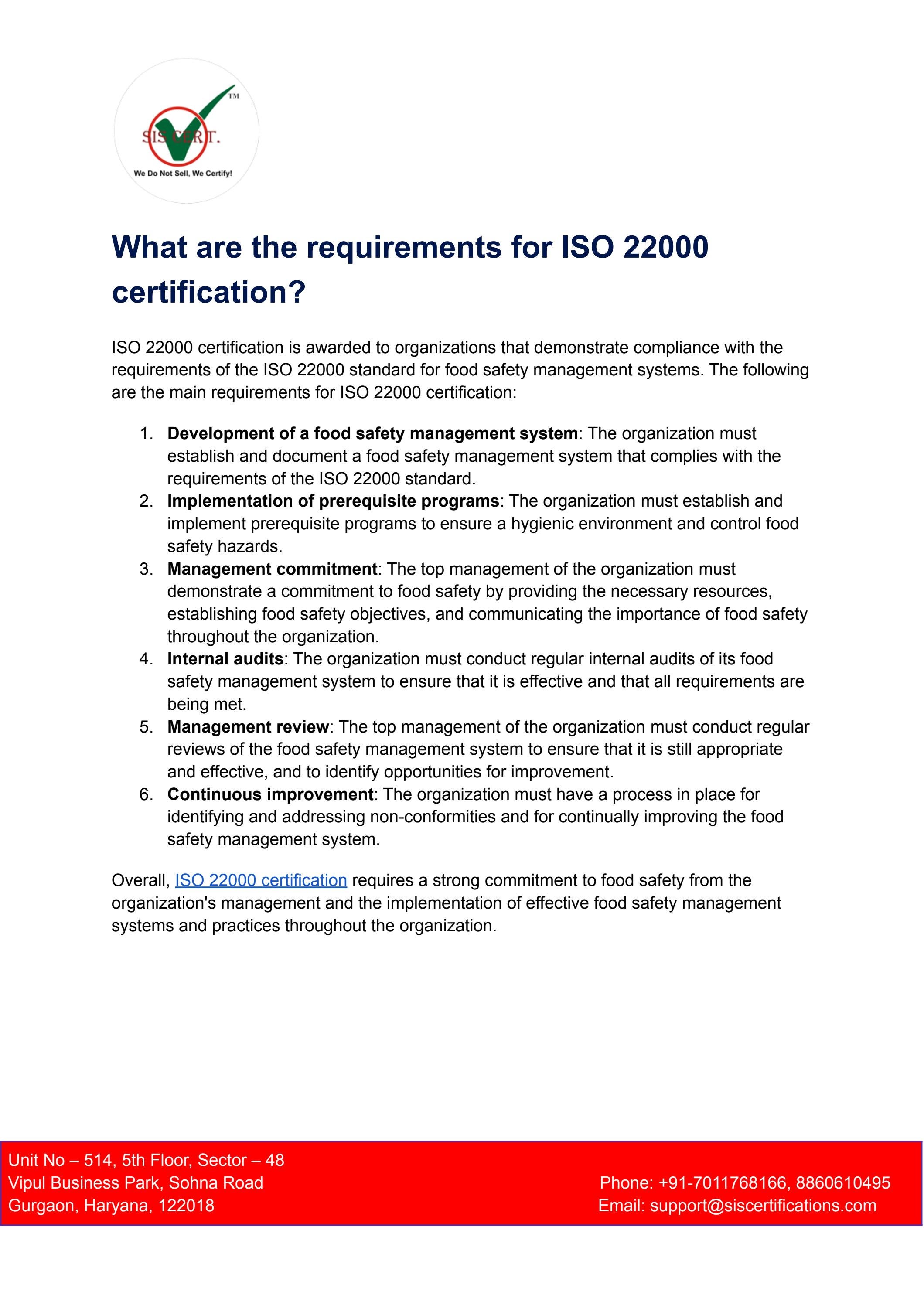 Requirements for ISO 22000 certification by SIS Certifications - Issuu