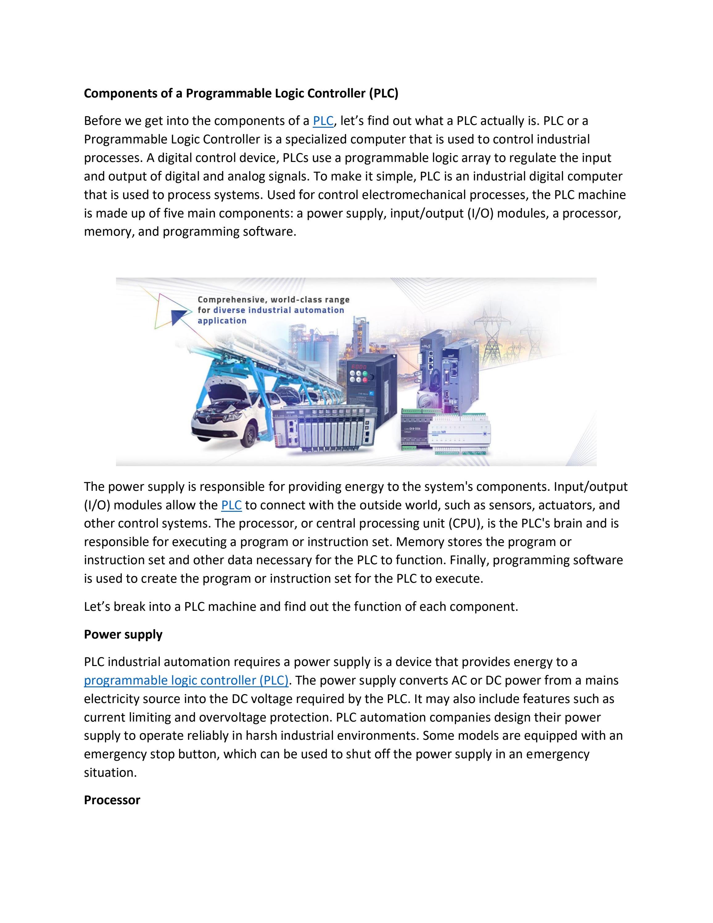 Components of a Programmable Logic Controller (PLC) by Messung ...