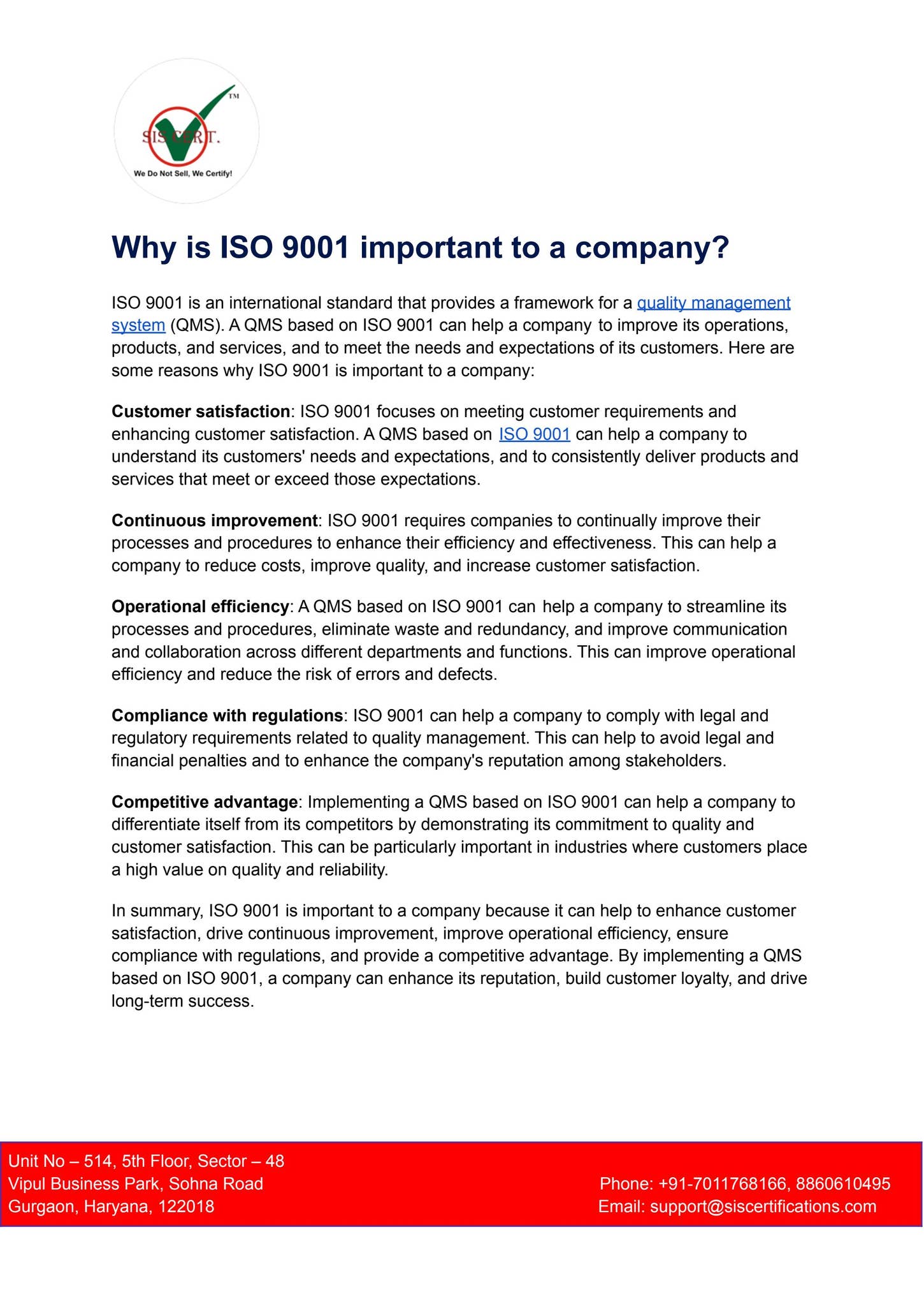 Why is ISO 9001 important to a company? by SIS Certifications - Issuu