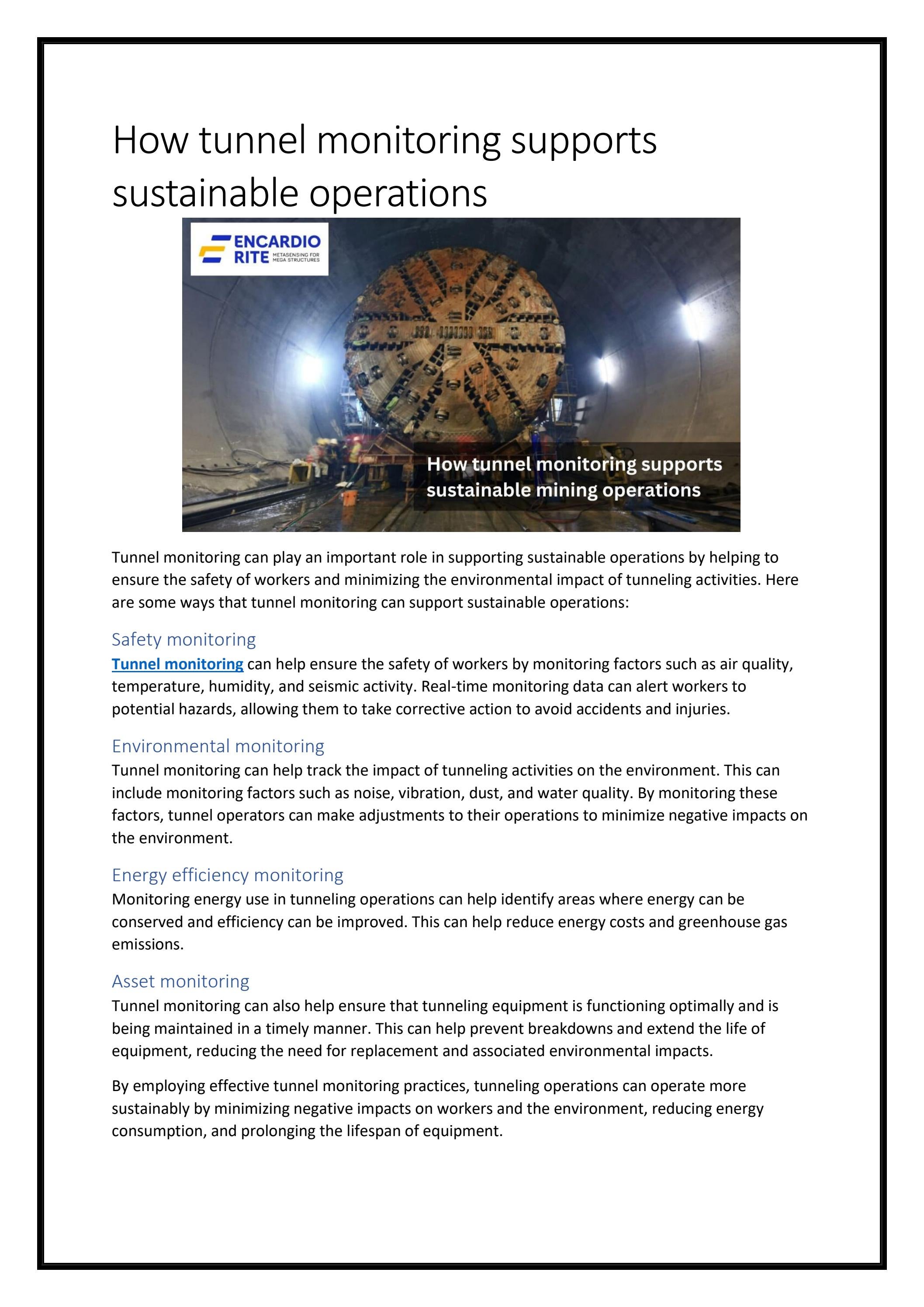 How tunnel monitoring supports sustainable operations by Encardio Rite ...