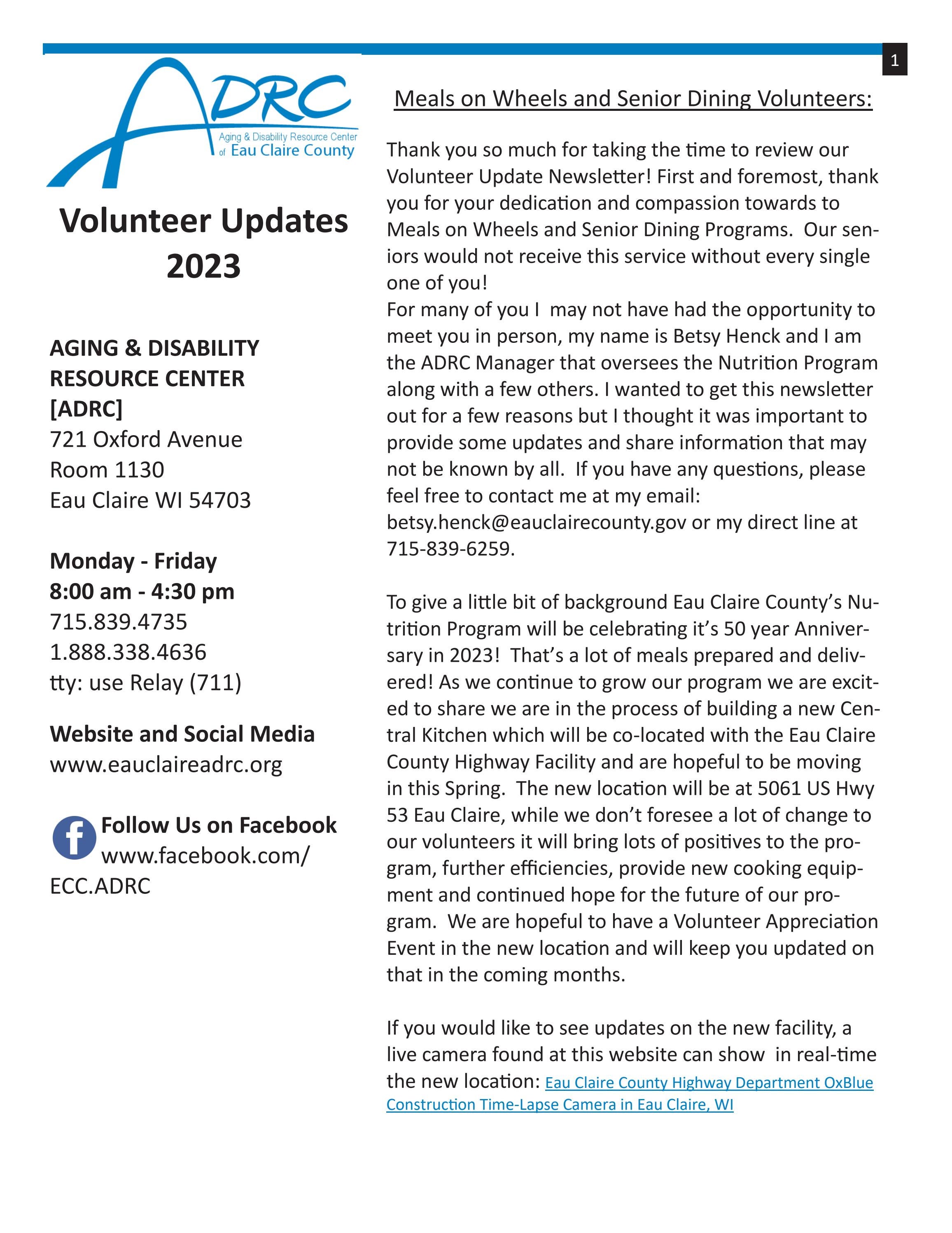 ADRC Volunteer Newsletter by ADRC Eau Claire County - Issuu