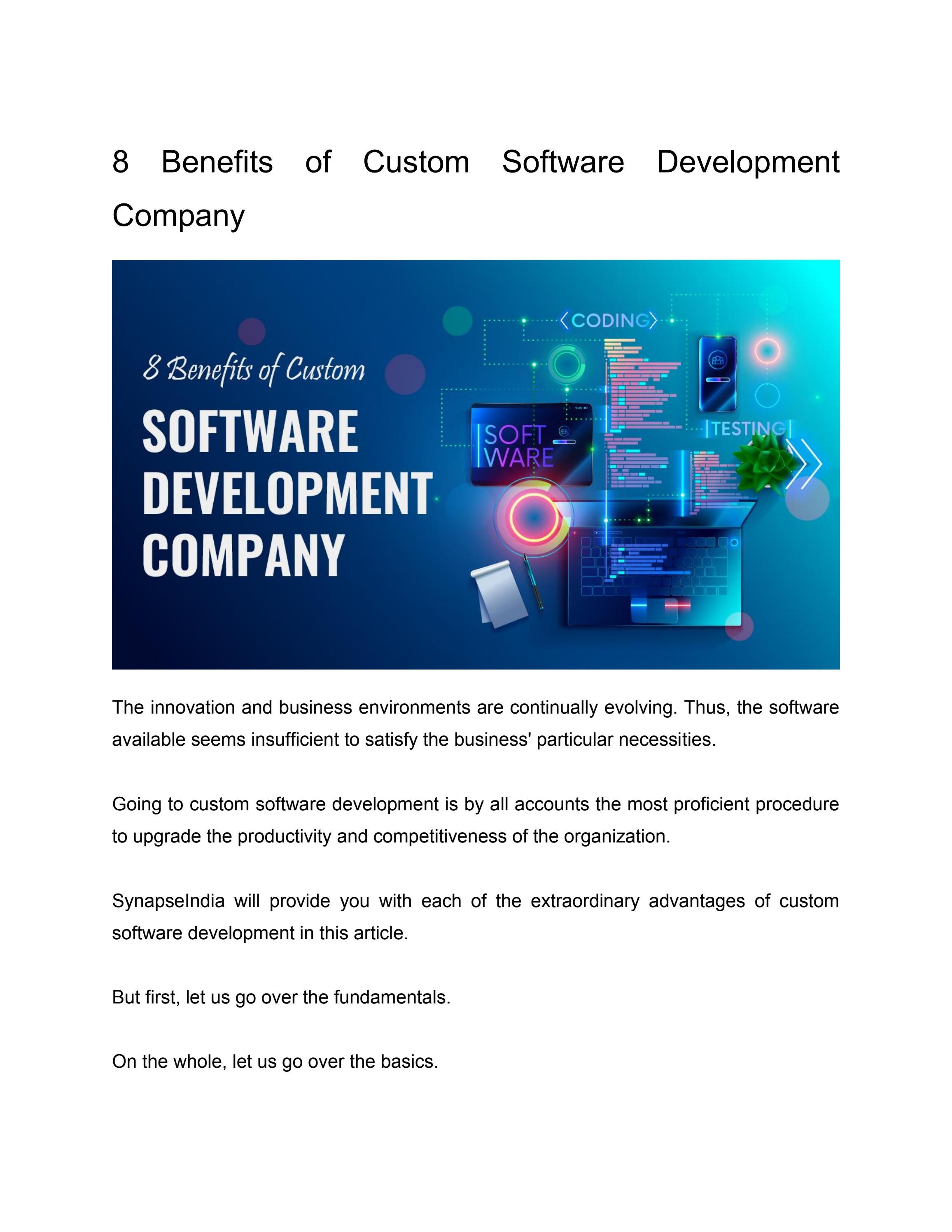 8 Benefits of Custom Software Development Company by Synapseindia - Issuu
