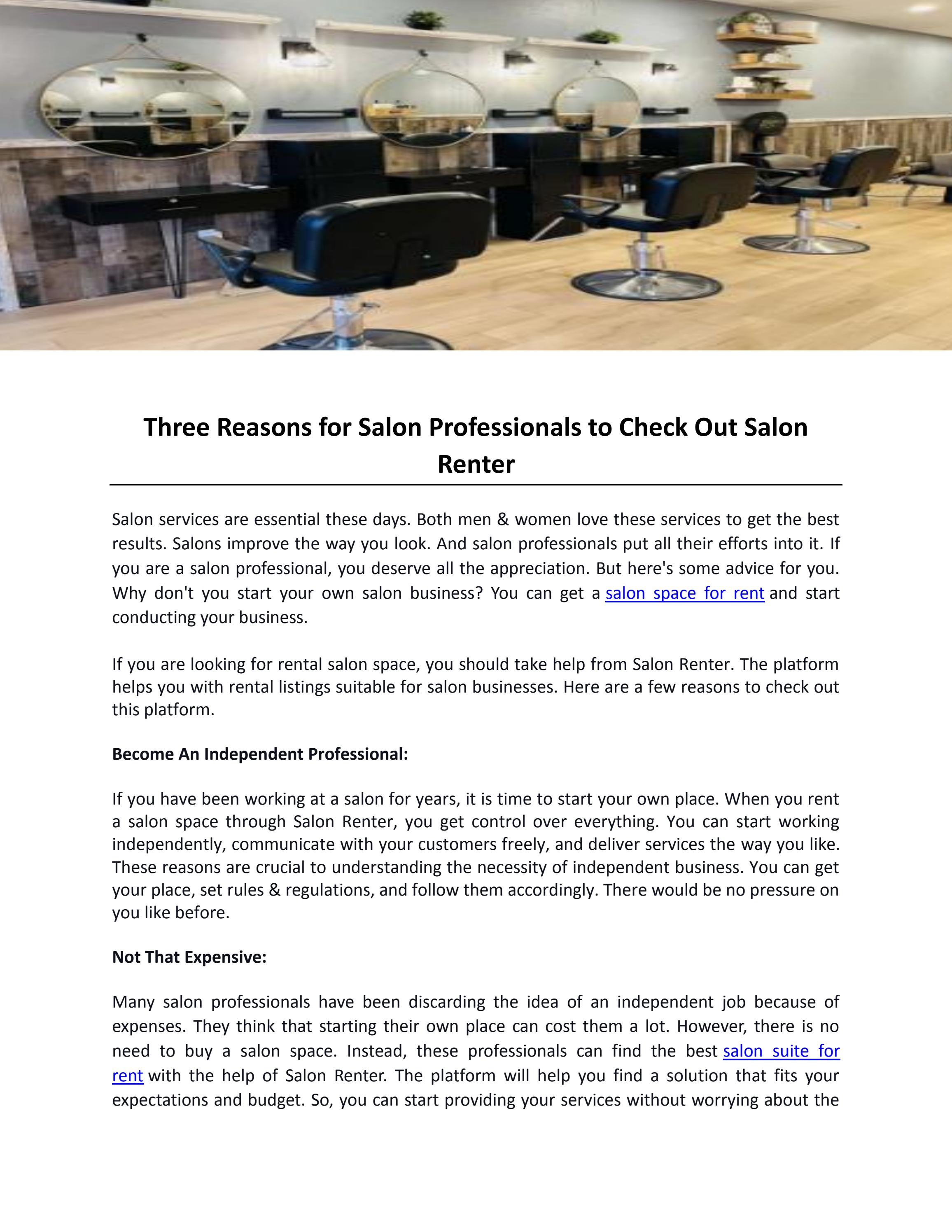 Three Reasons for Salon Professionals to Check Out Salon Renter by ...