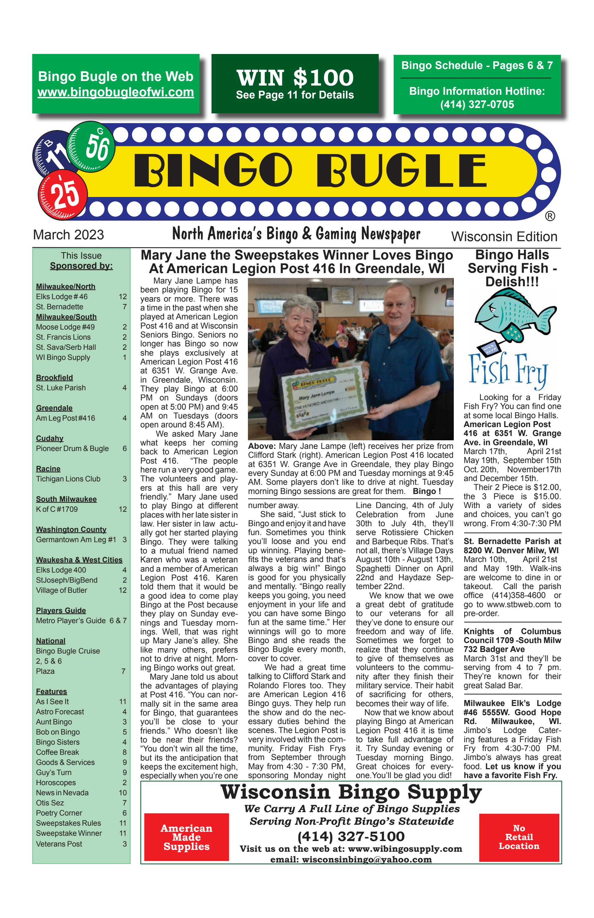 March 2023 Wisconsin Bingo Bugle by Bingo Bugle of Wisconsin - Issuu