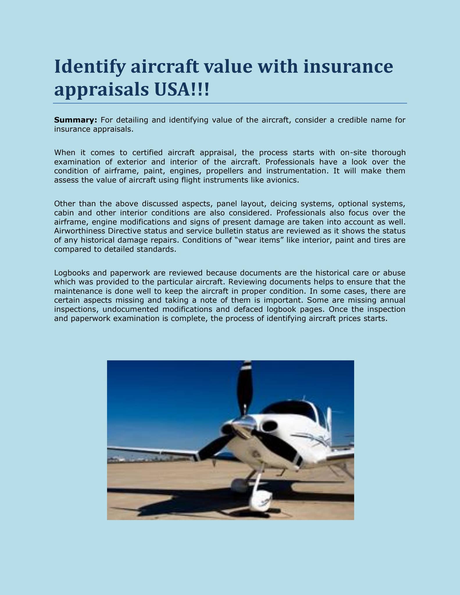 Identify aircraft value with insurance appraisals USA!!! by Aeromax USA ...