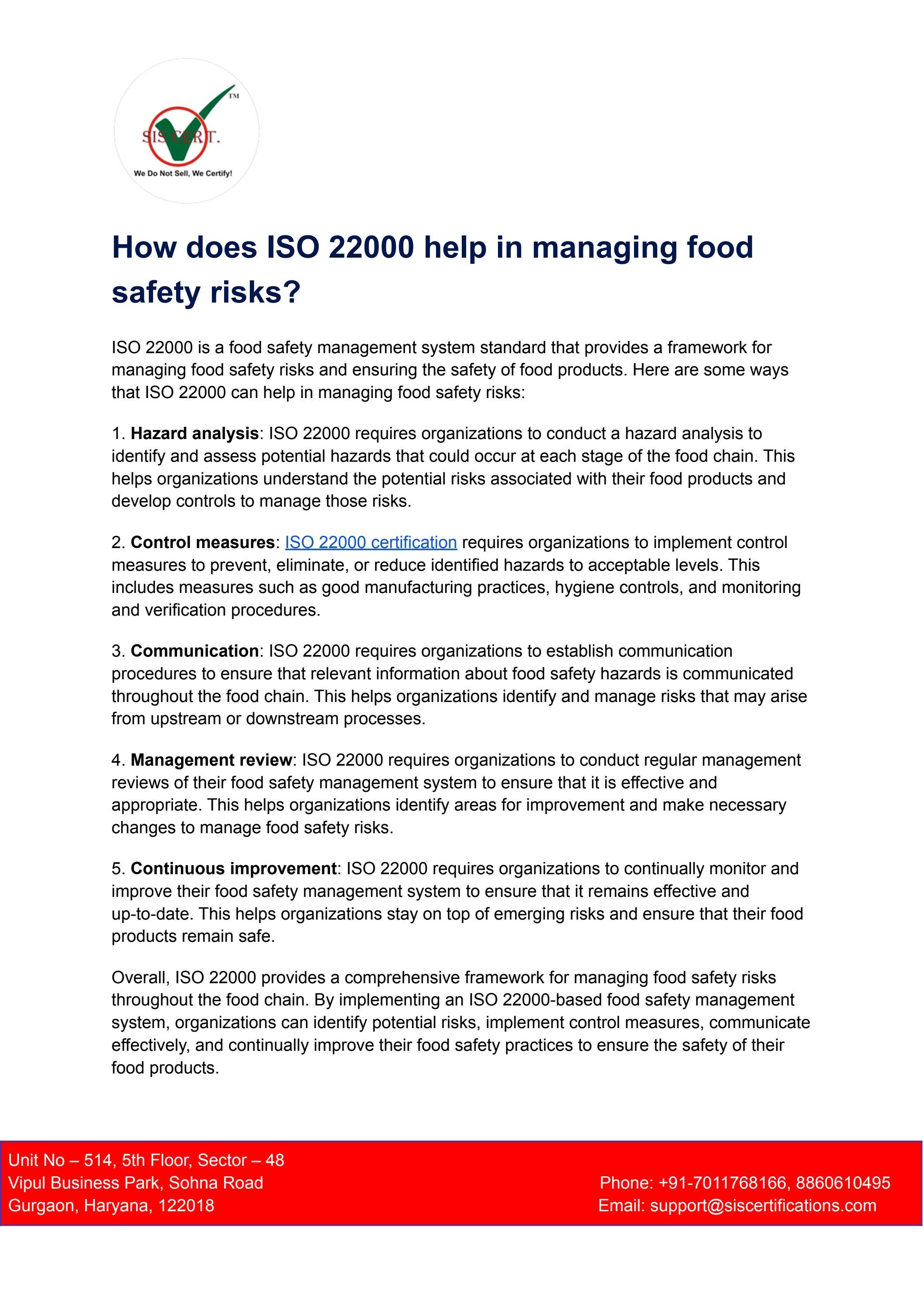 ISO 22000 help in managing food safety risks by SIS Certifications - Issuu