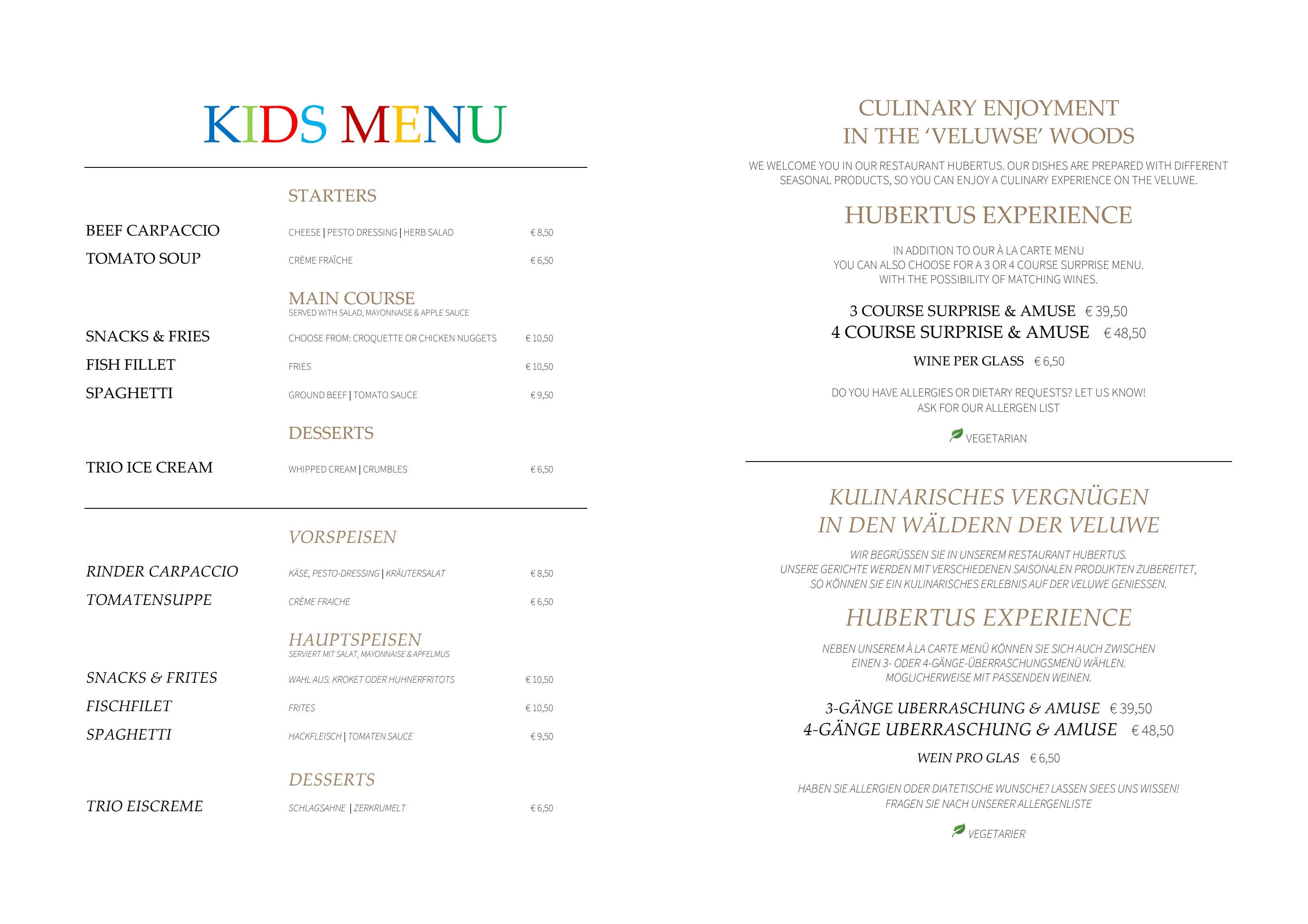 Menukaart Hubertus Duits by WestCord Hotels BV - Issuu