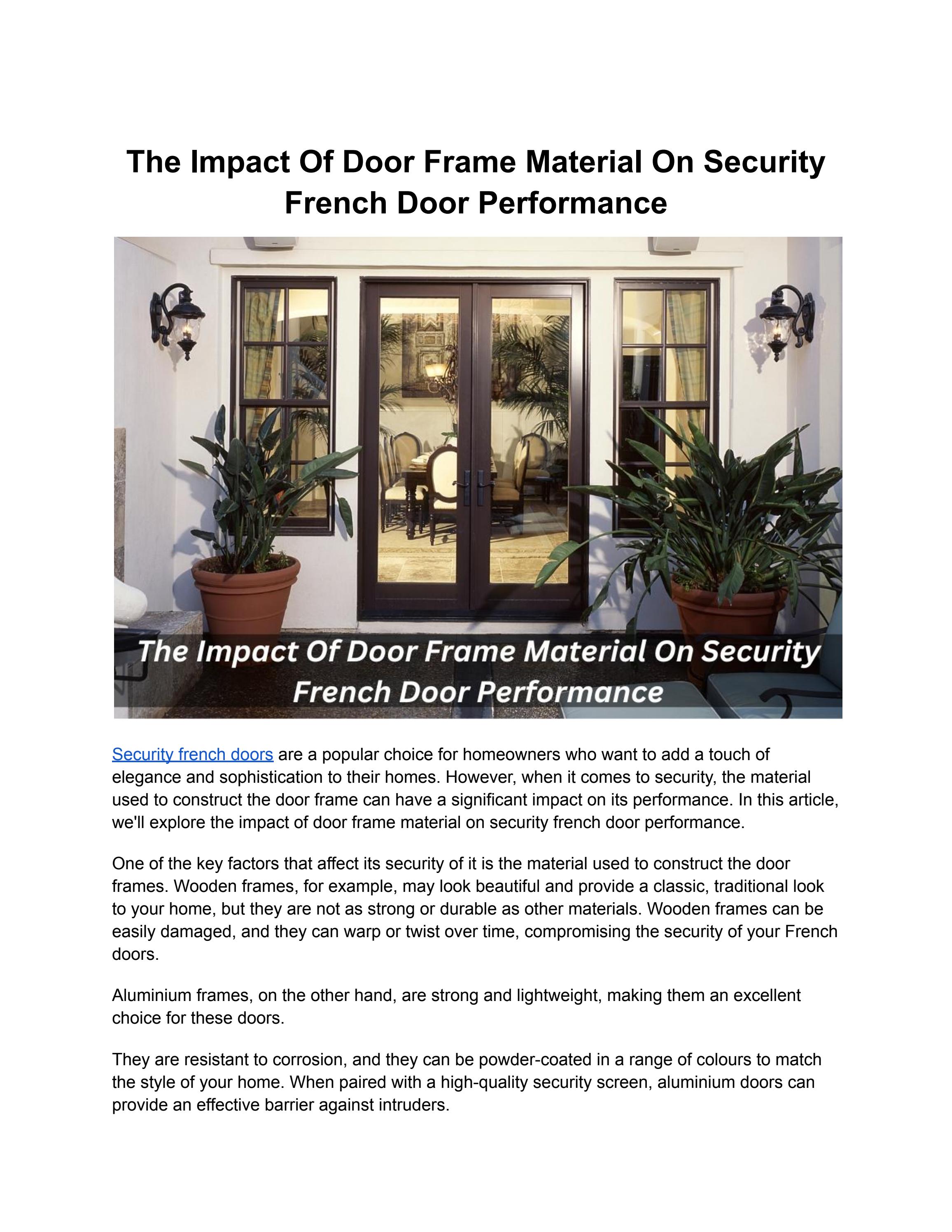The Impact Of Door Frame Material On Security French Door Performance 