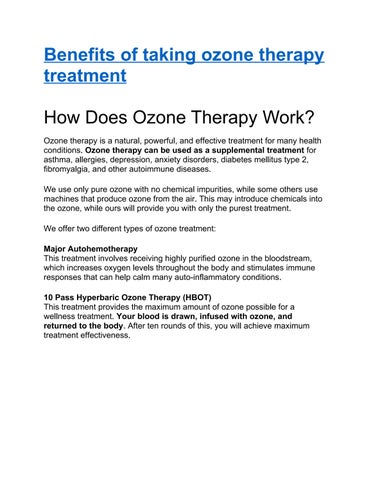 Benefits of taking ozone therapy treatment by Patrick Harris - Issuu