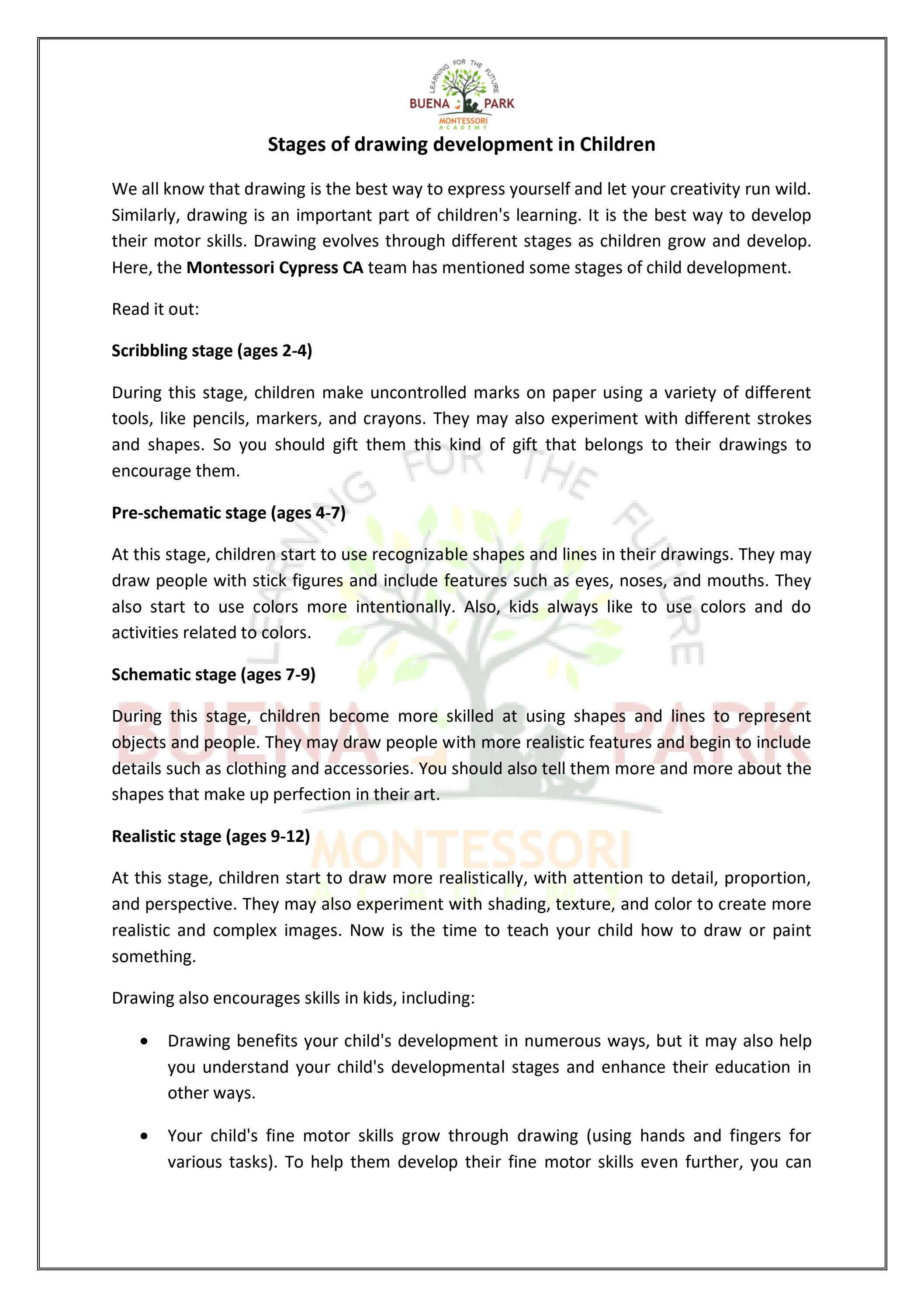 Stages of Drawing development in Children by Buena Park Montessori - Issuu