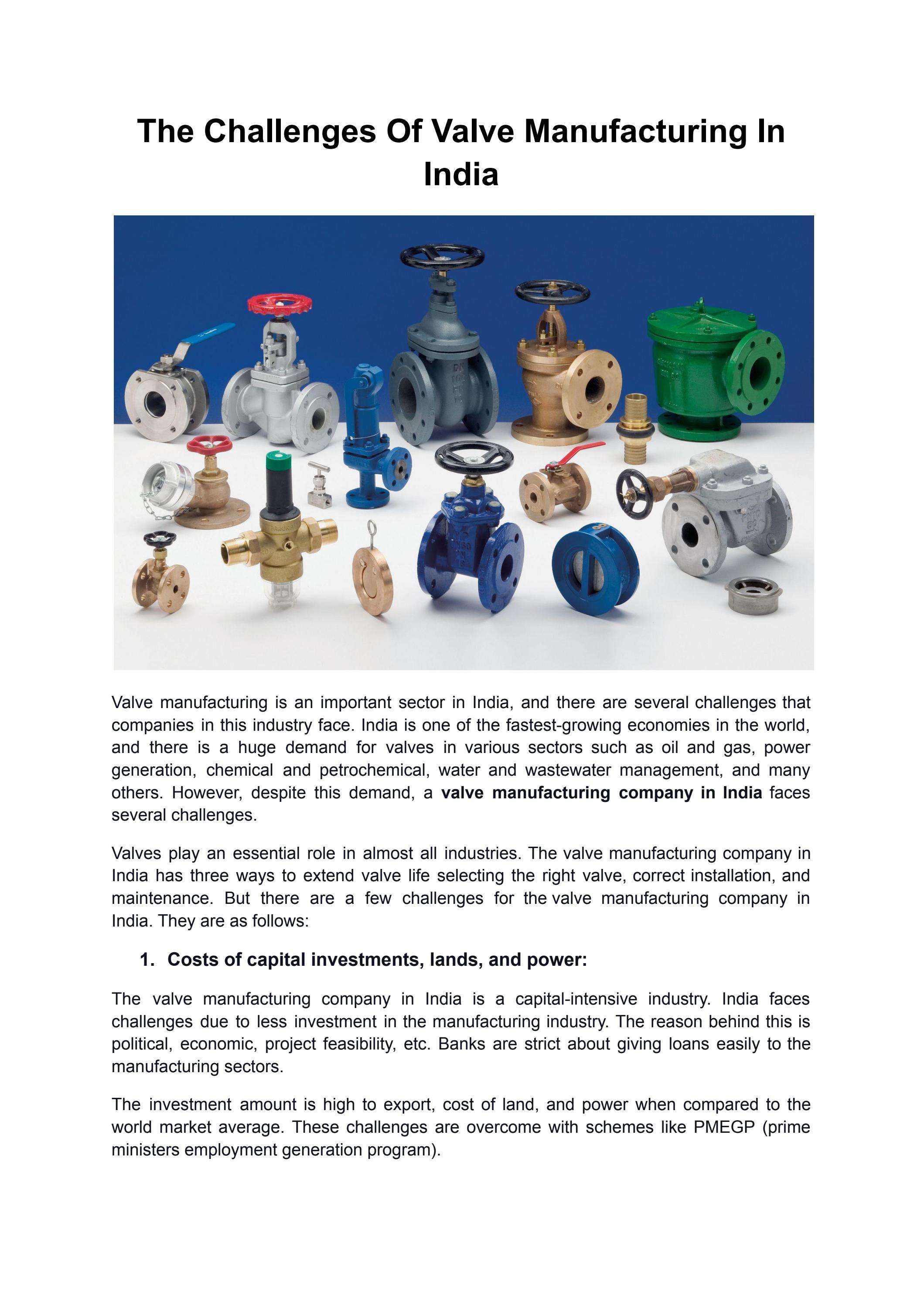 The Challenges Of Valve Manufacturing In India by Seema Excel - Issuu