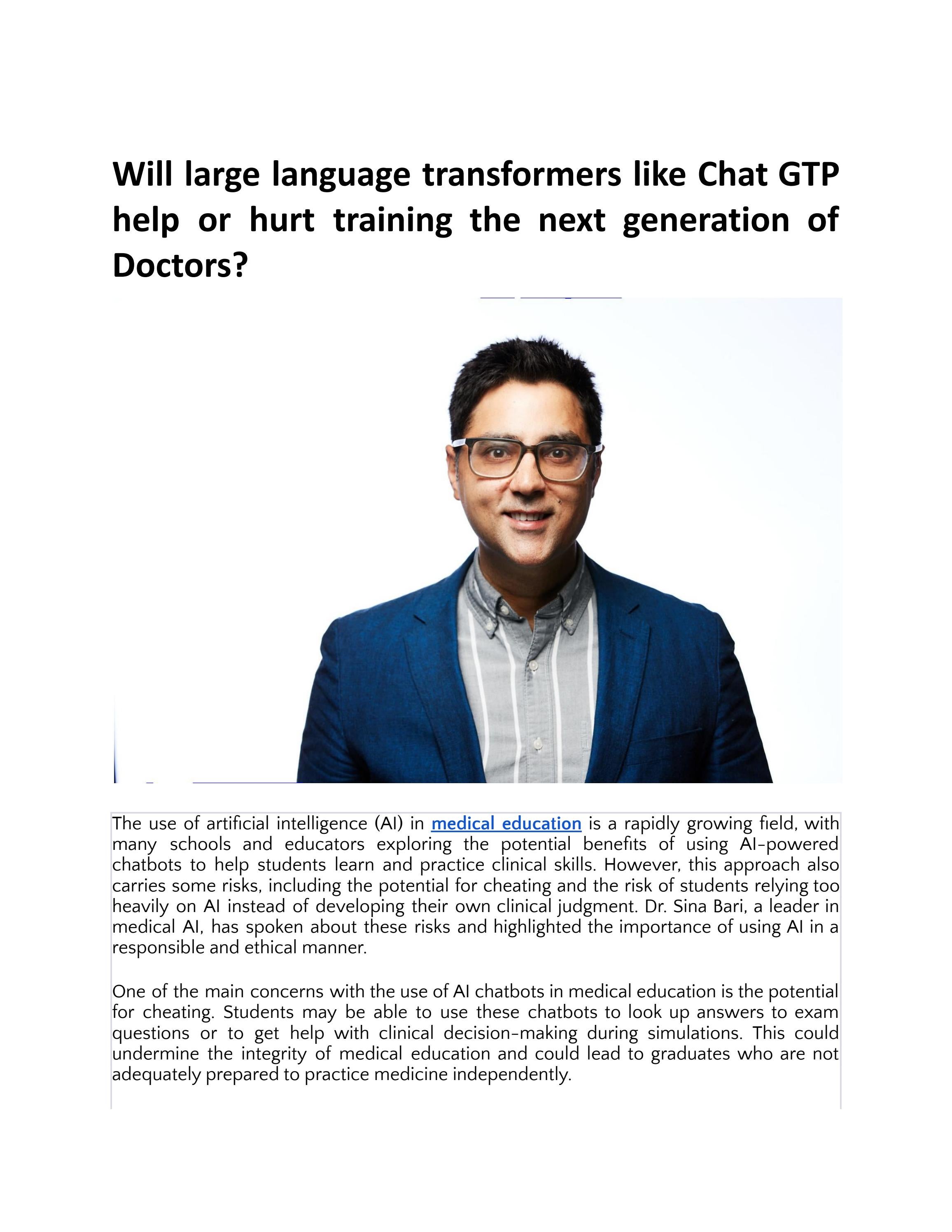 Will large language transformers like Chat GTP help or hurt training ...
