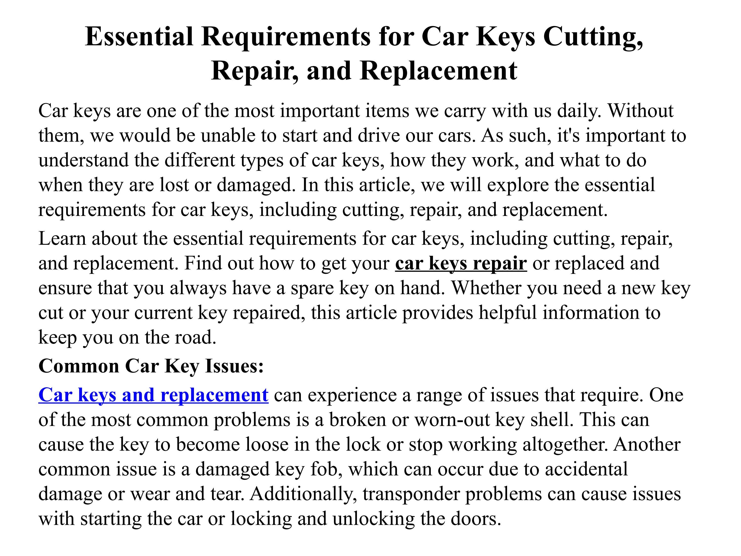 Essential Requirements For Car Keys Cutting Repair And Replacement By essential-requirements-for-car-keys-cutting-repair-and-replacement-by