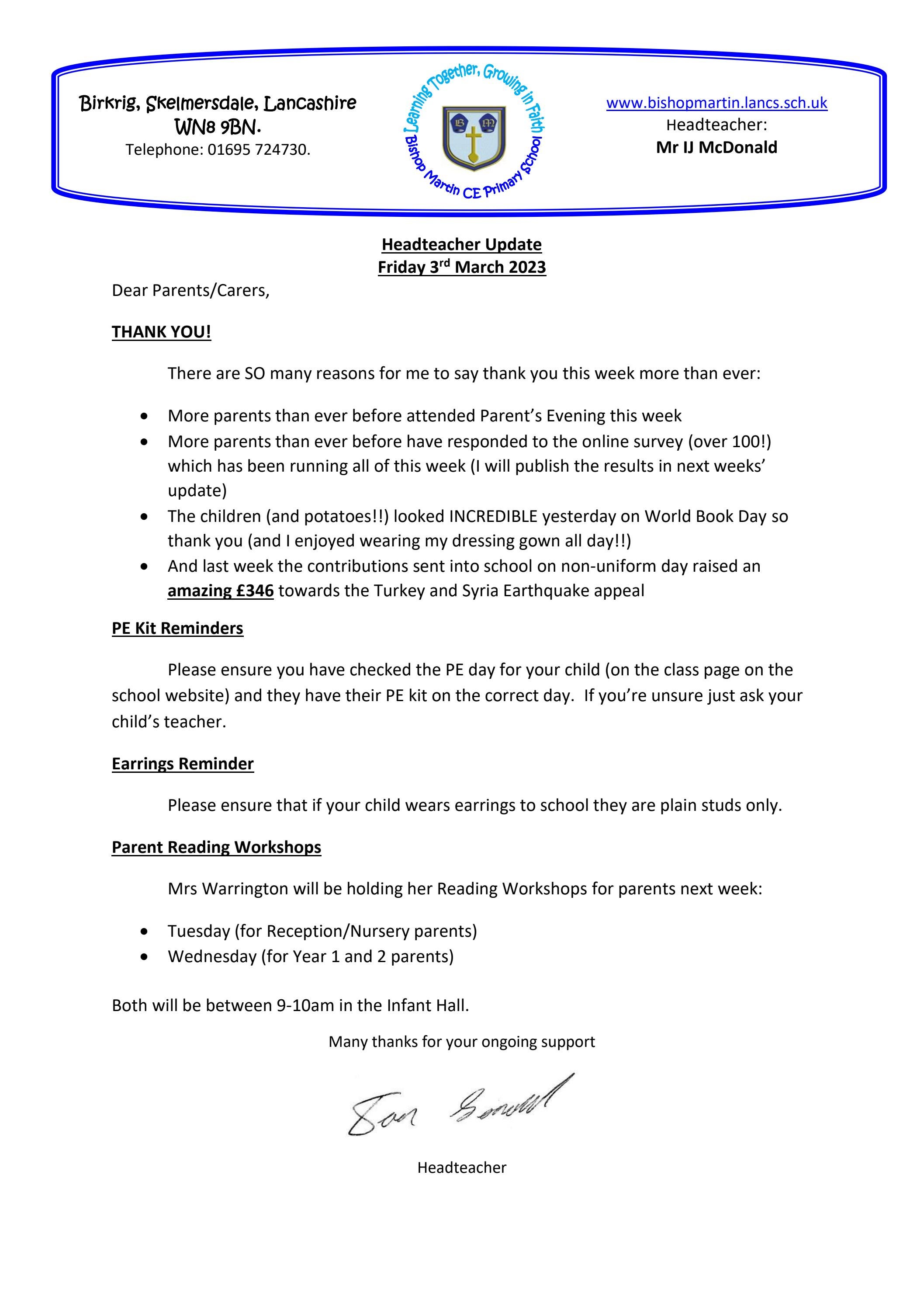 Headteacher Update 3rd March 2023 by Schudio - Issuu